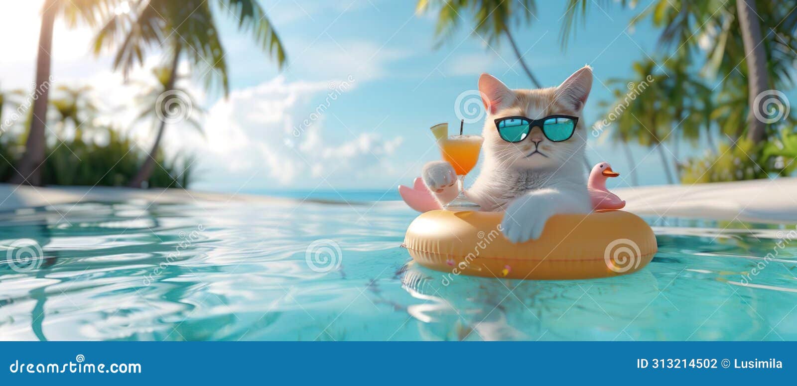 Cat with Float and Sunglasses Stock Illustration - Illustration of ...