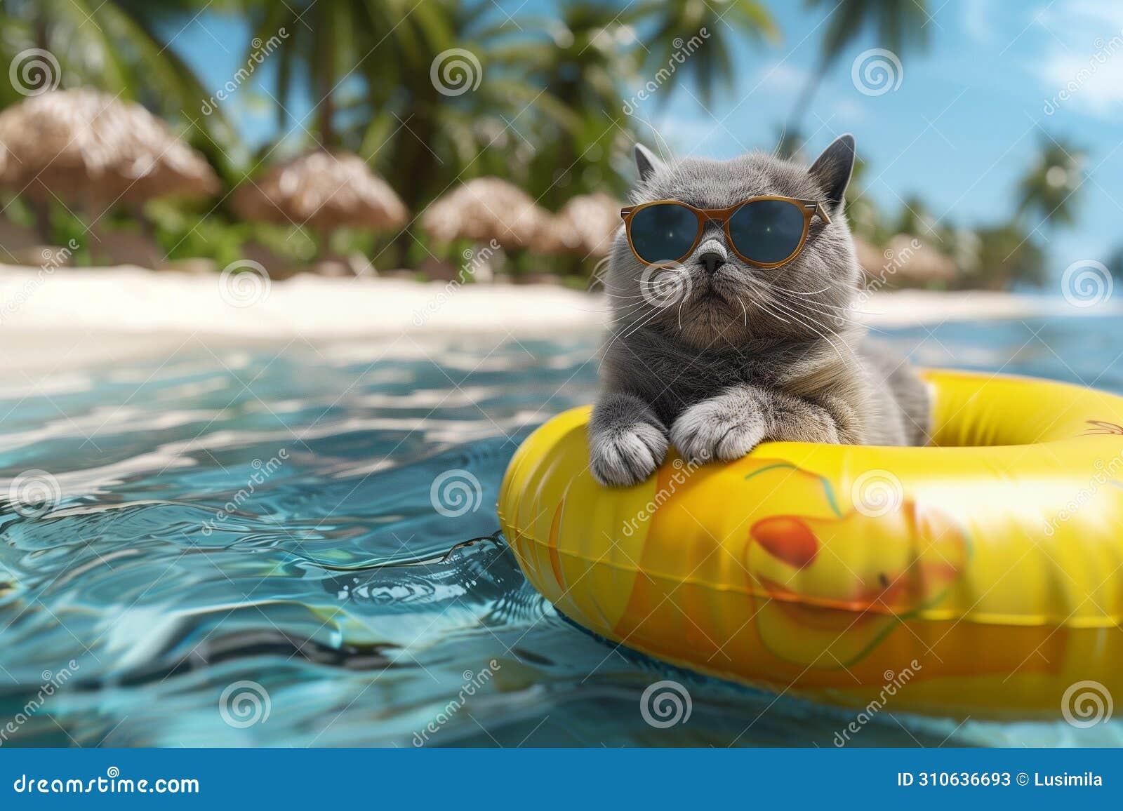 Cat with Float and Sunglasses Stock Image - Image of holiday, kitty ...