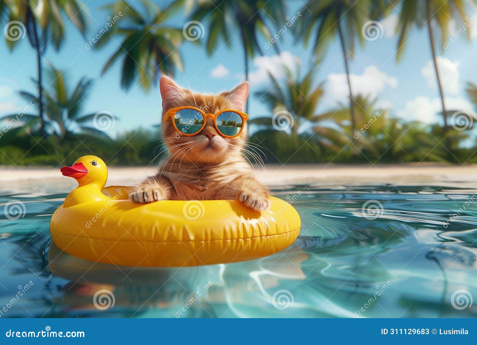 Cat with Float and Sunglasses Stock Image - Image of colorful, baby ...