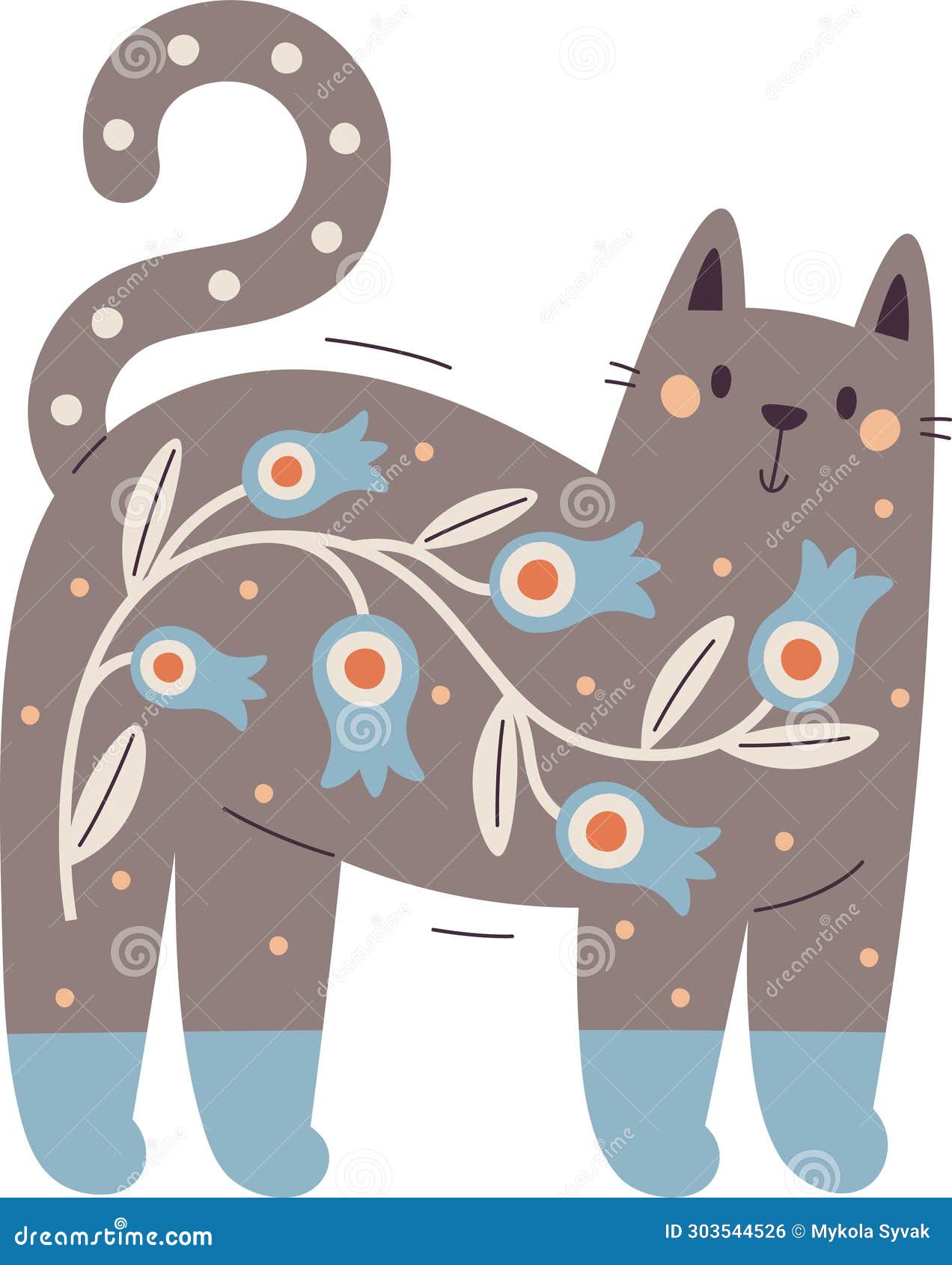 Cat with Floral Pattern stock illustration. Illustration of decorative ...