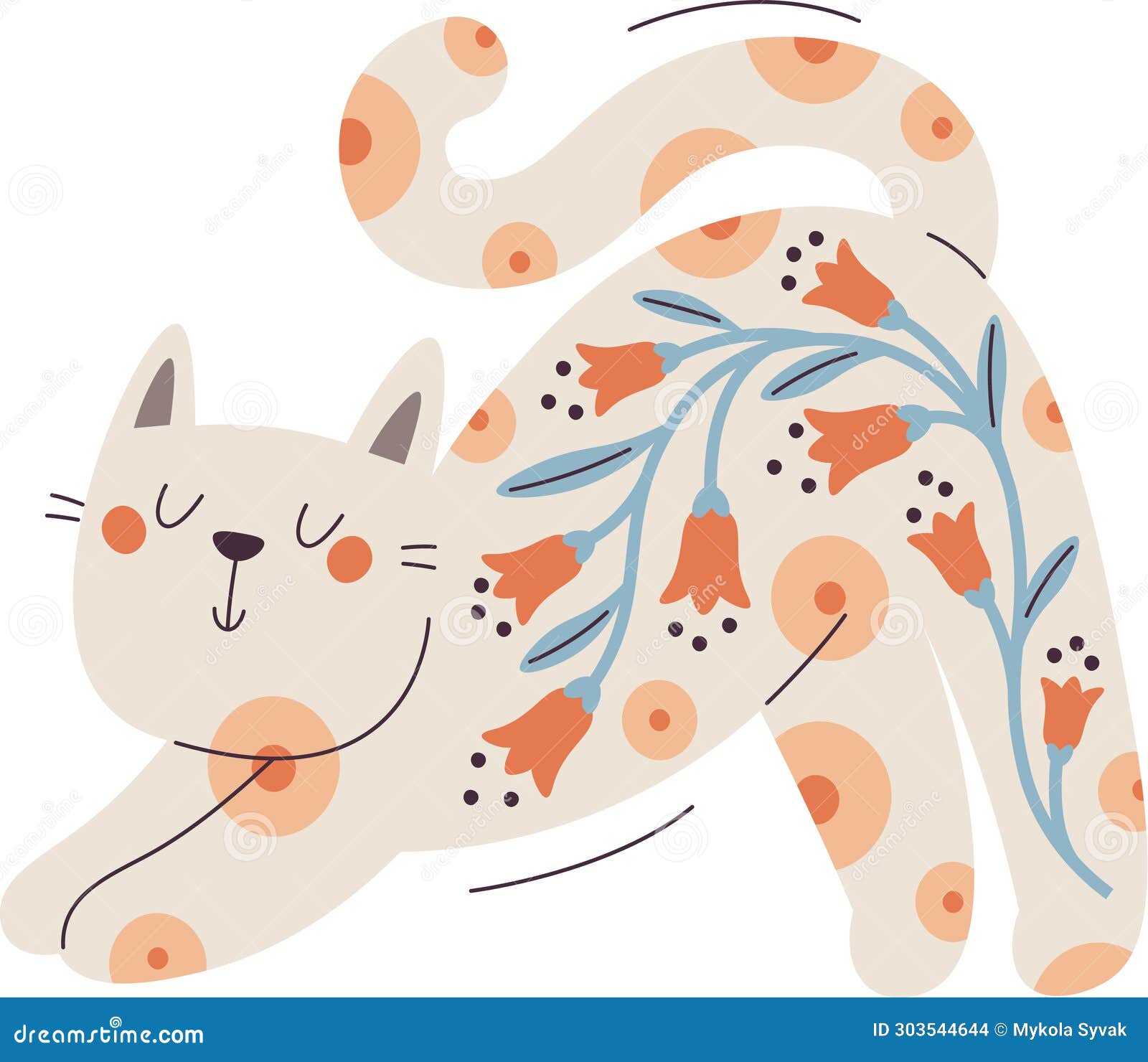 Cat with Floral Pattern stock illustration. Illustration of textile ...