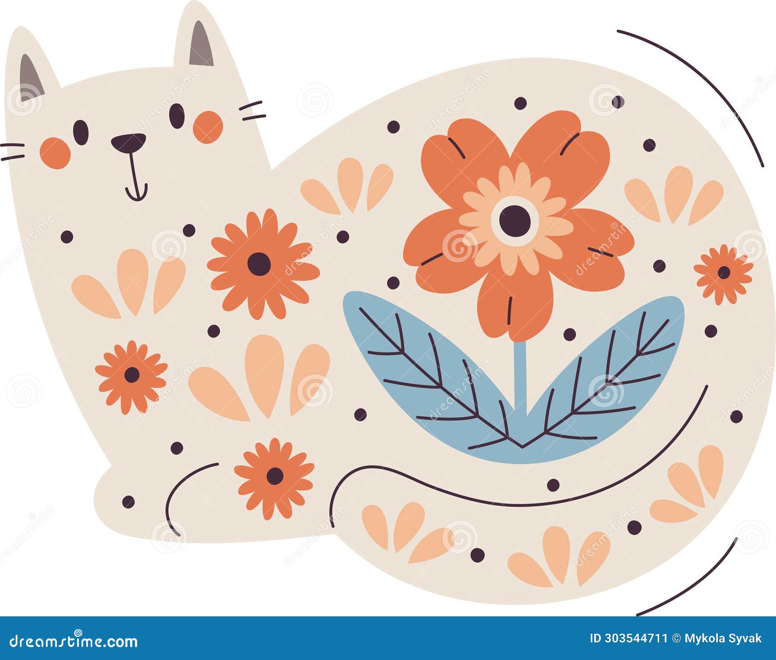 Cat with Floral Pattern stock vector. Illustration of seamless - 303544711