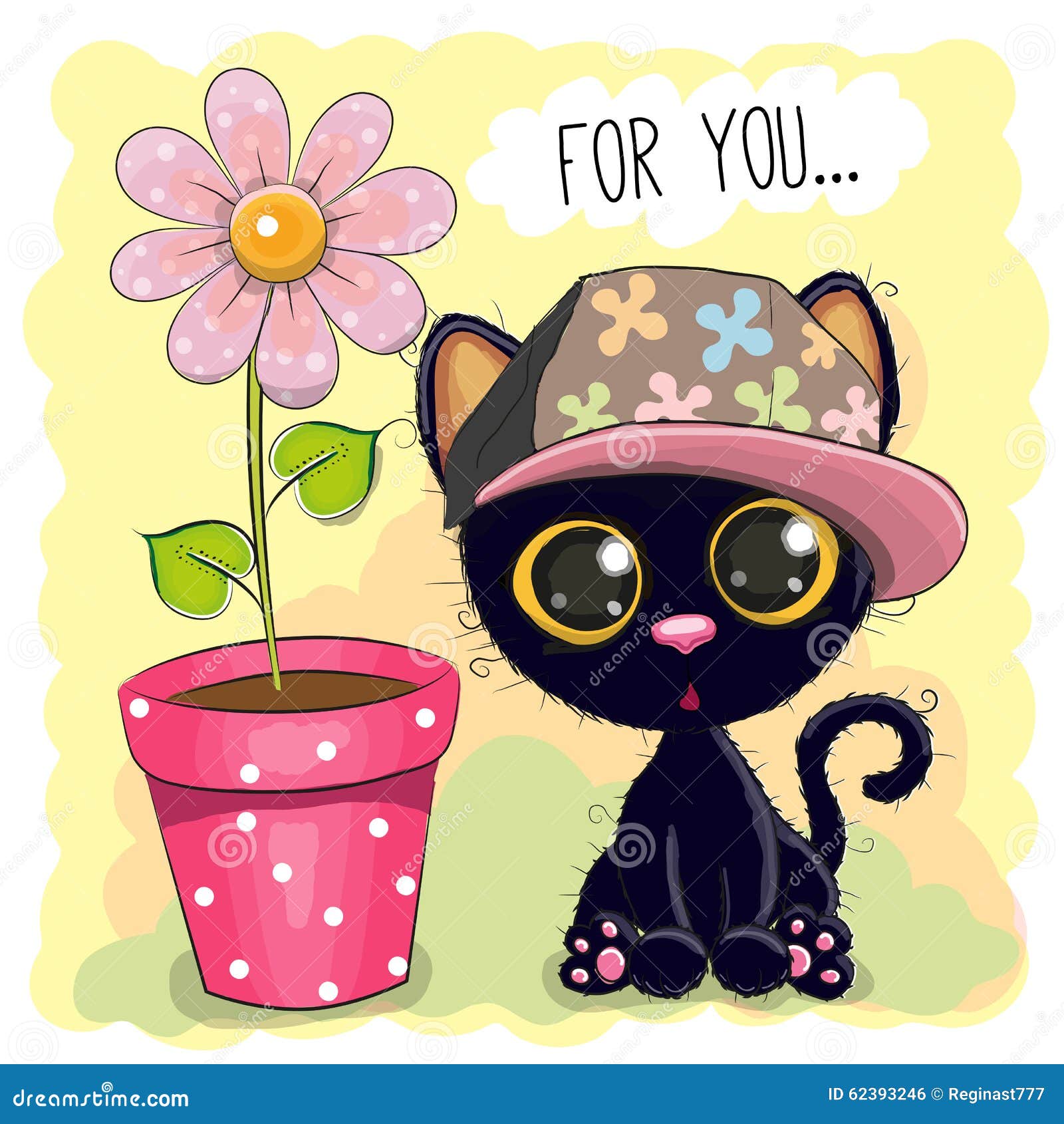 Cat with flower stock vector. Illustration of illustrations - 62393246