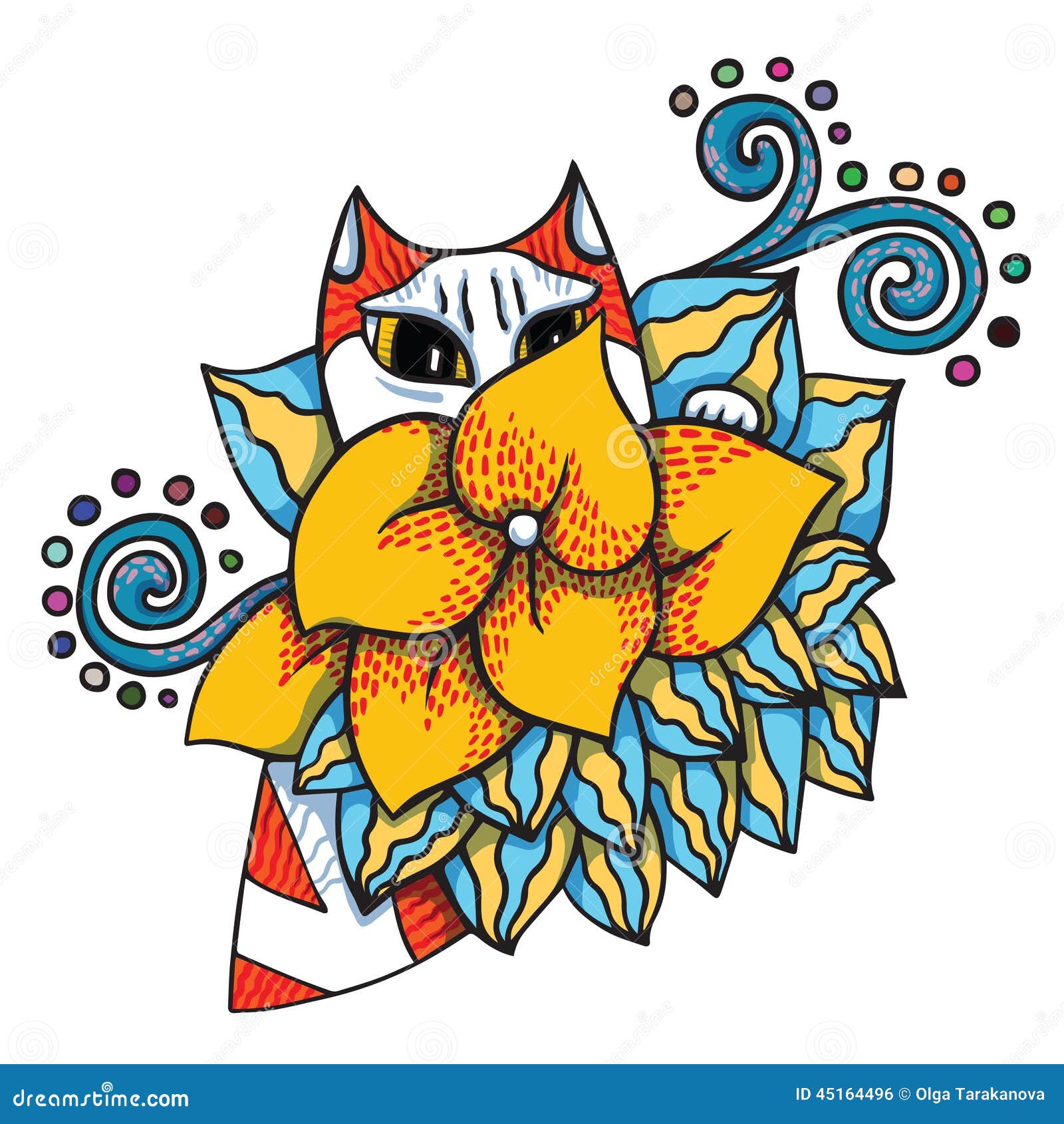 Cat in flower stock vector. Illustration of kitty, plant - 45164496