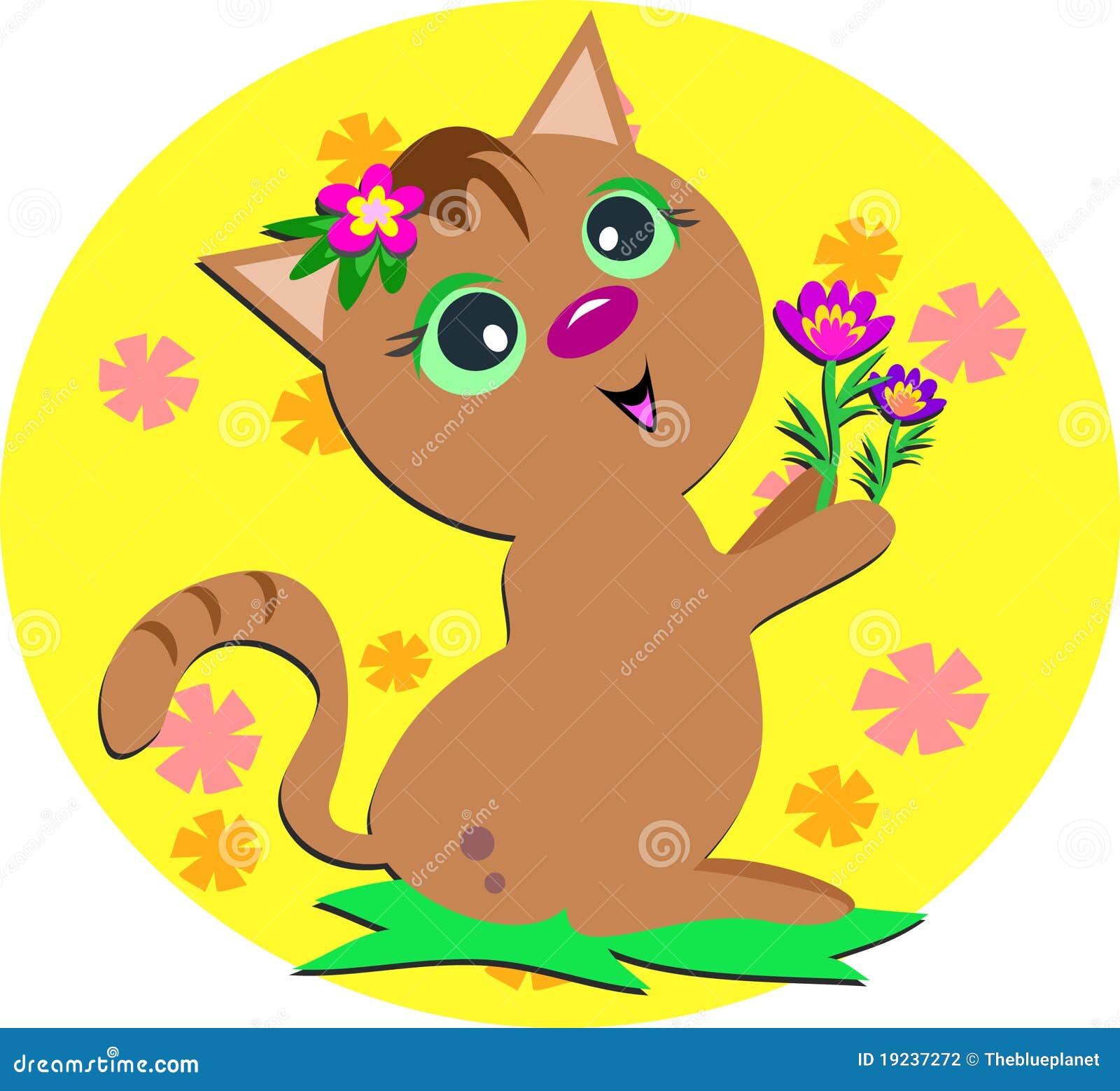 Cat with Flowers stock vector. Illustration of flowers - 19237272