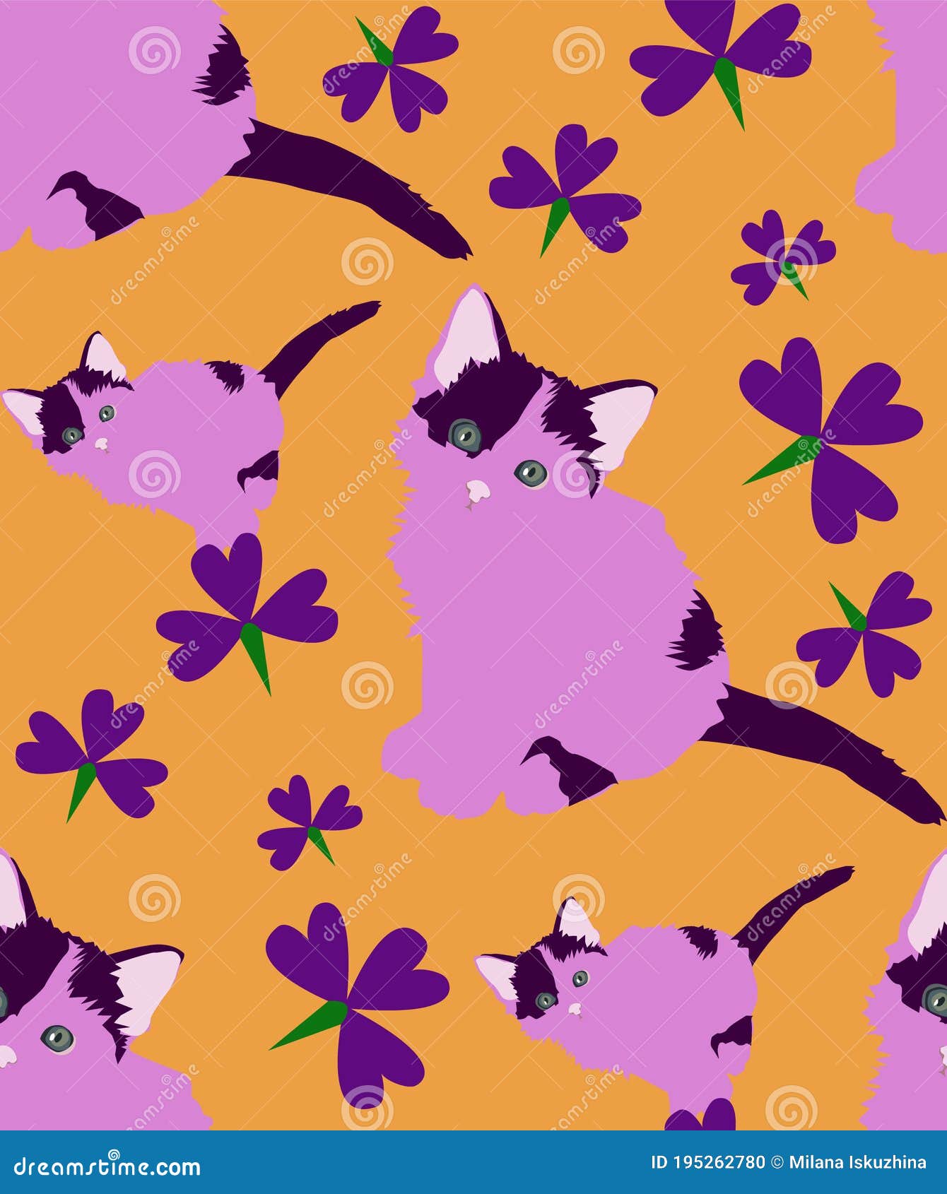 Cat and flowers pattern stock vector. Illustration of decoration ...
