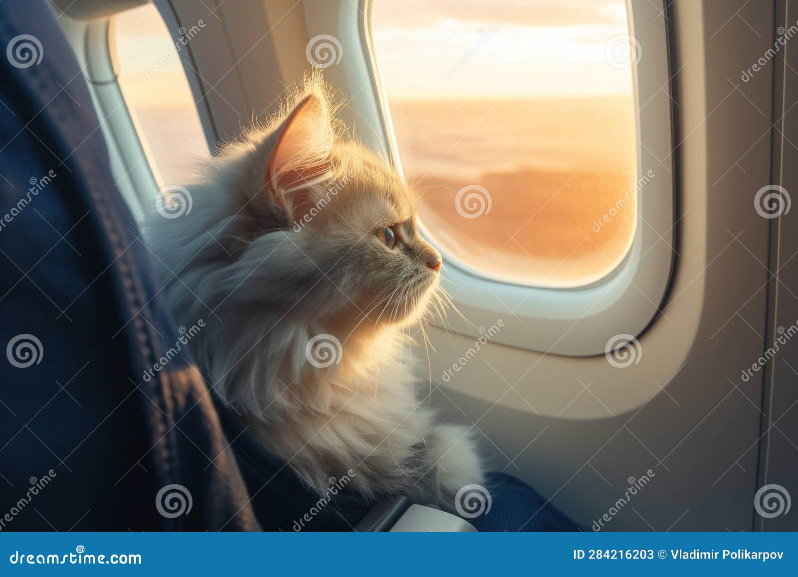 Cat is flying in airplane stock illustration. Illustration of grey ...