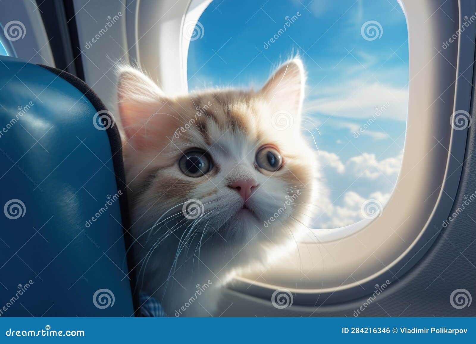 Cat is flying in airplane stock illustration. Illustration of furry ...