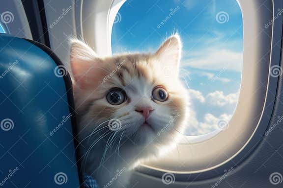 Cat is flying in airplane stock illustration. Illustration of furry ...