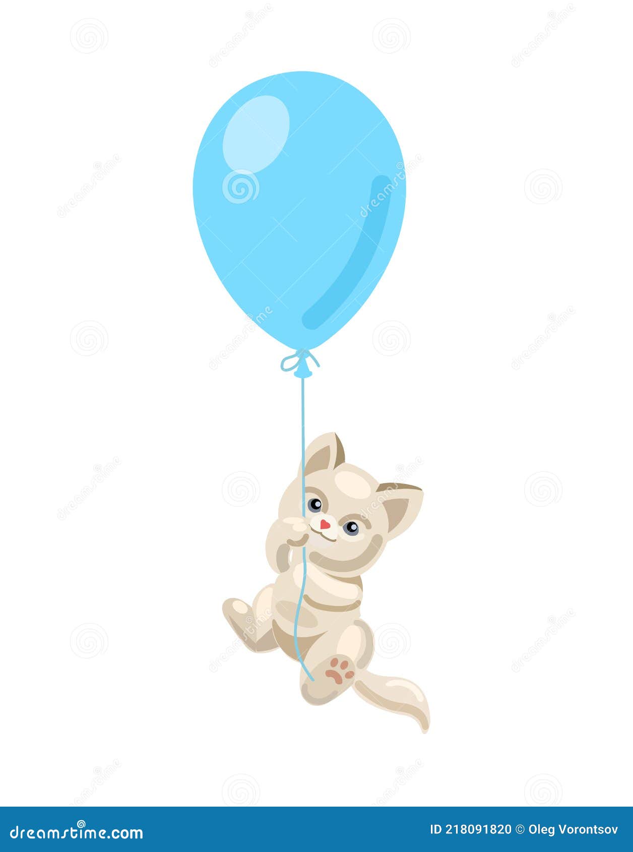 The Cat is Flying on a Blue Balloon. Vector Flat Illustration Stock ...