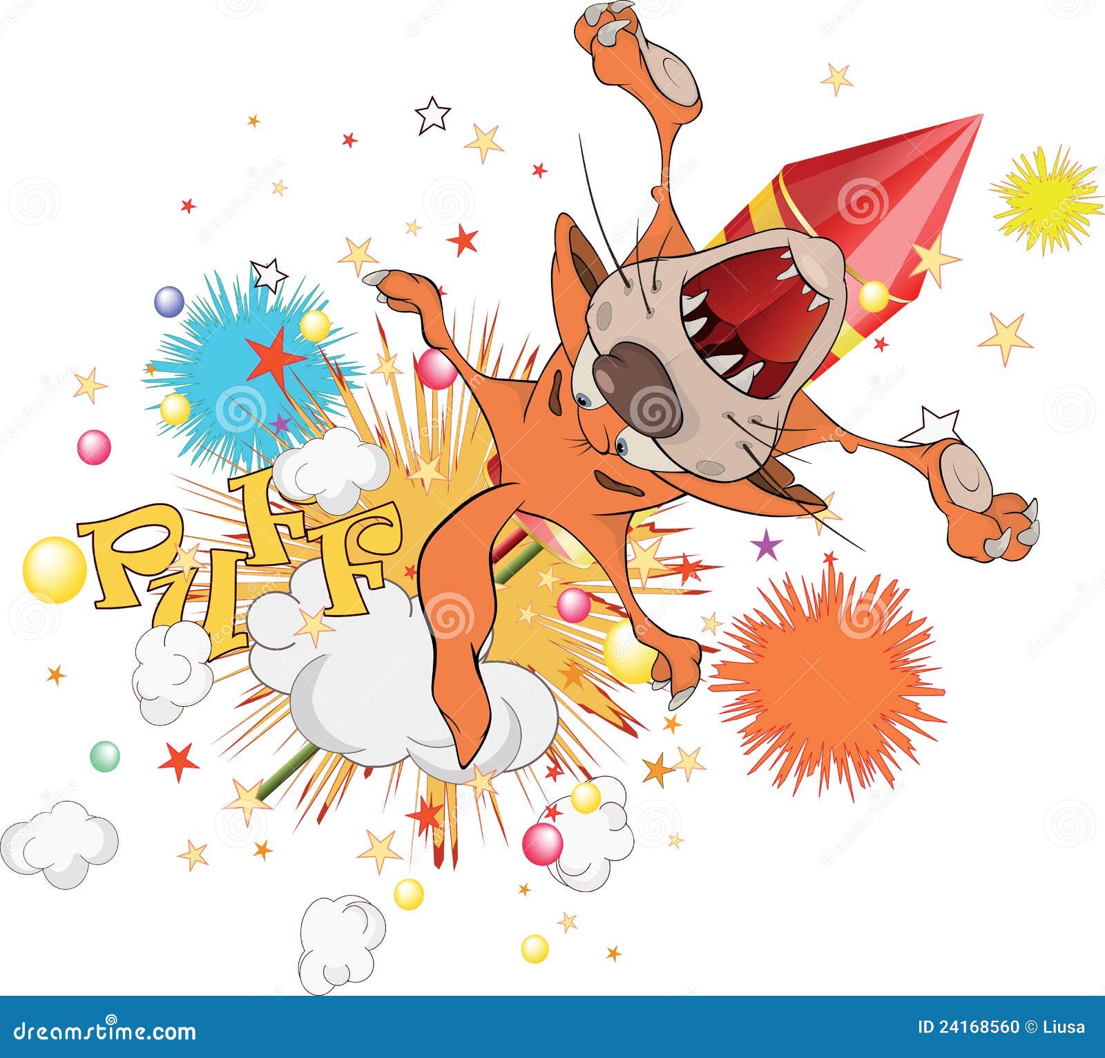 Cat flying on fireworks stock vector. Illustration of jump - 24168560