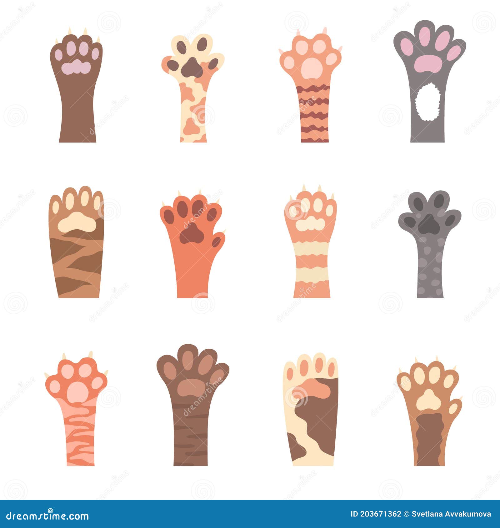 Cat foot. Hand drawn paws stock vector. Illustration of flat - 203671362