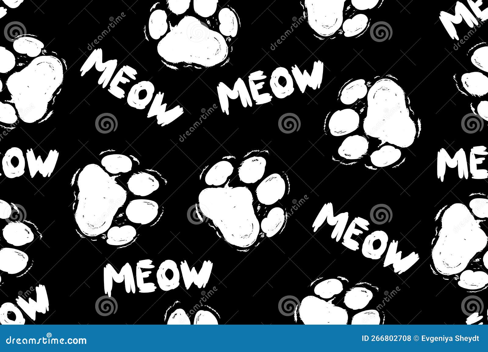 Cat Footprint Step Silhouette Seamless Pattern Illustration Fabric ...