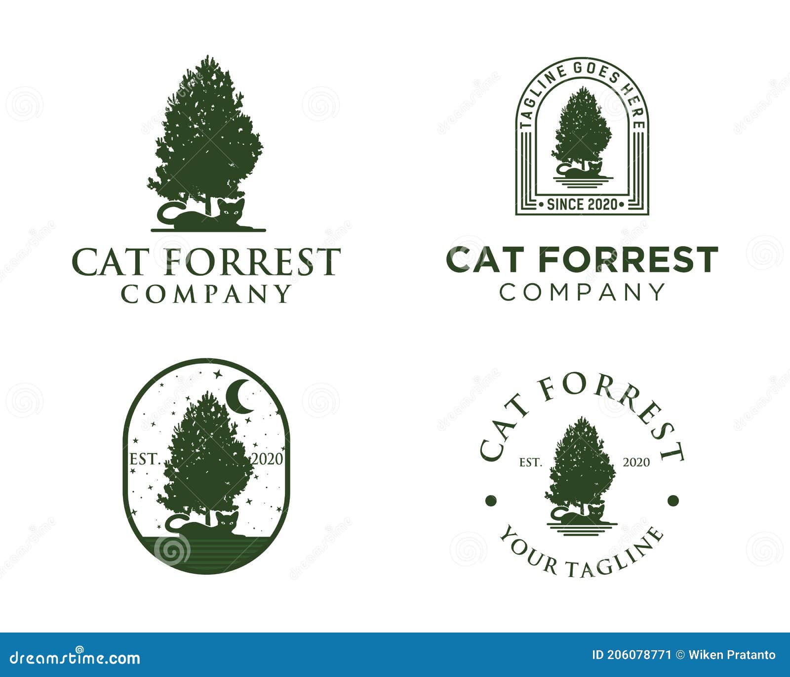 Cat Forrest stock vector. Illustration of green, silhouette - 206078771
