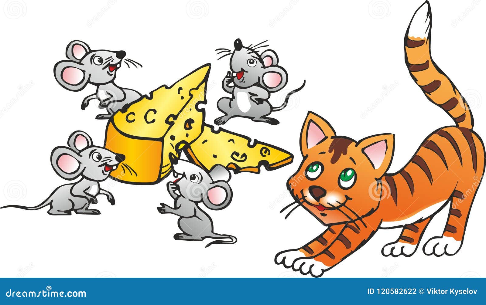 Cat and four mice stock illustration. Illustration of kitten - 120582622