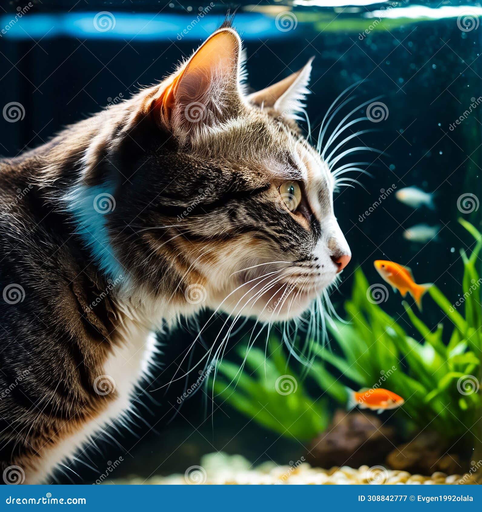 The Cat is in Front of the Fish Aquarium. Generative AI Stock ...