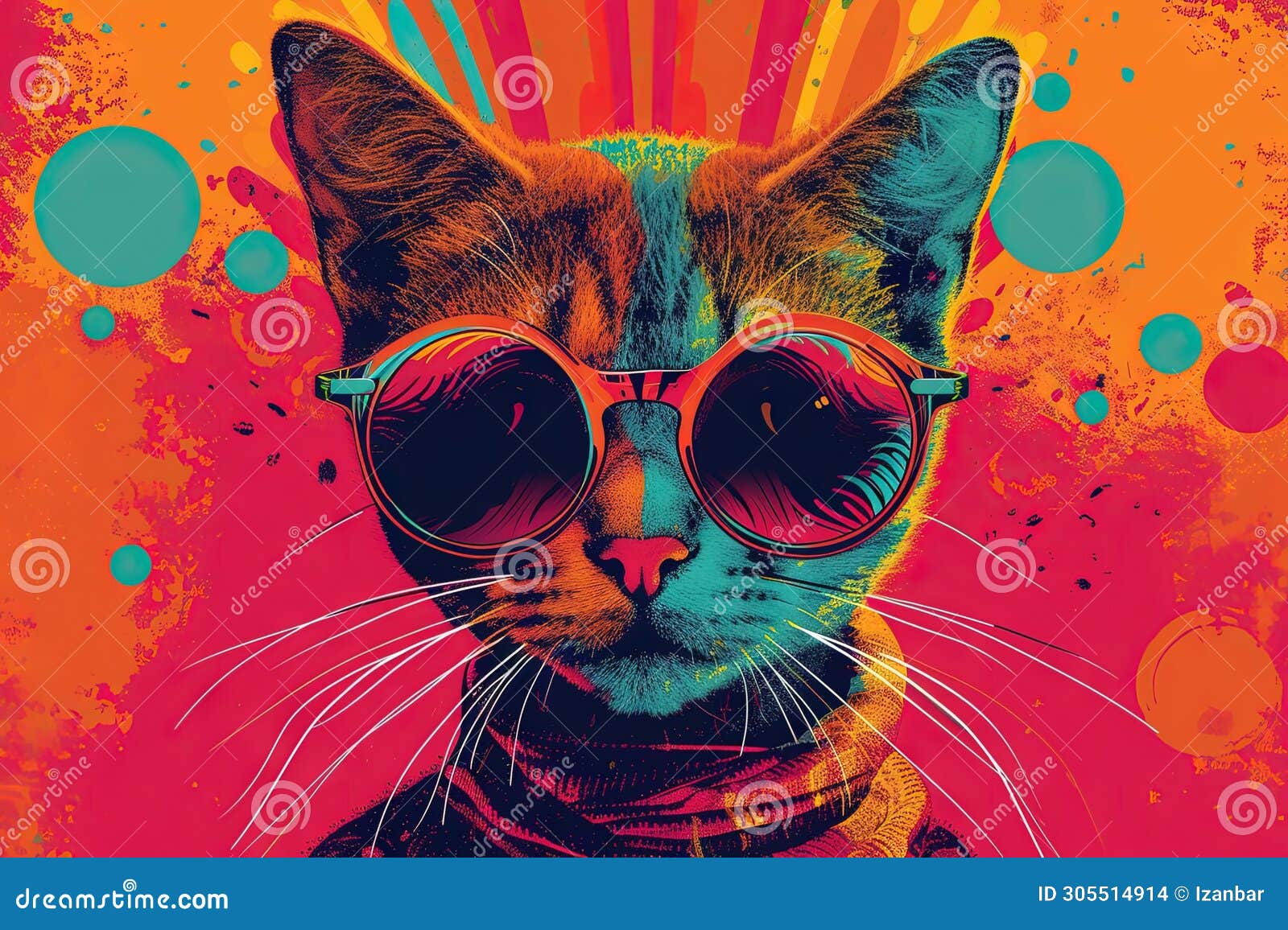 Cat Funky 70s Retro Style Poster Afro Generative Ai Stock Illustration ...