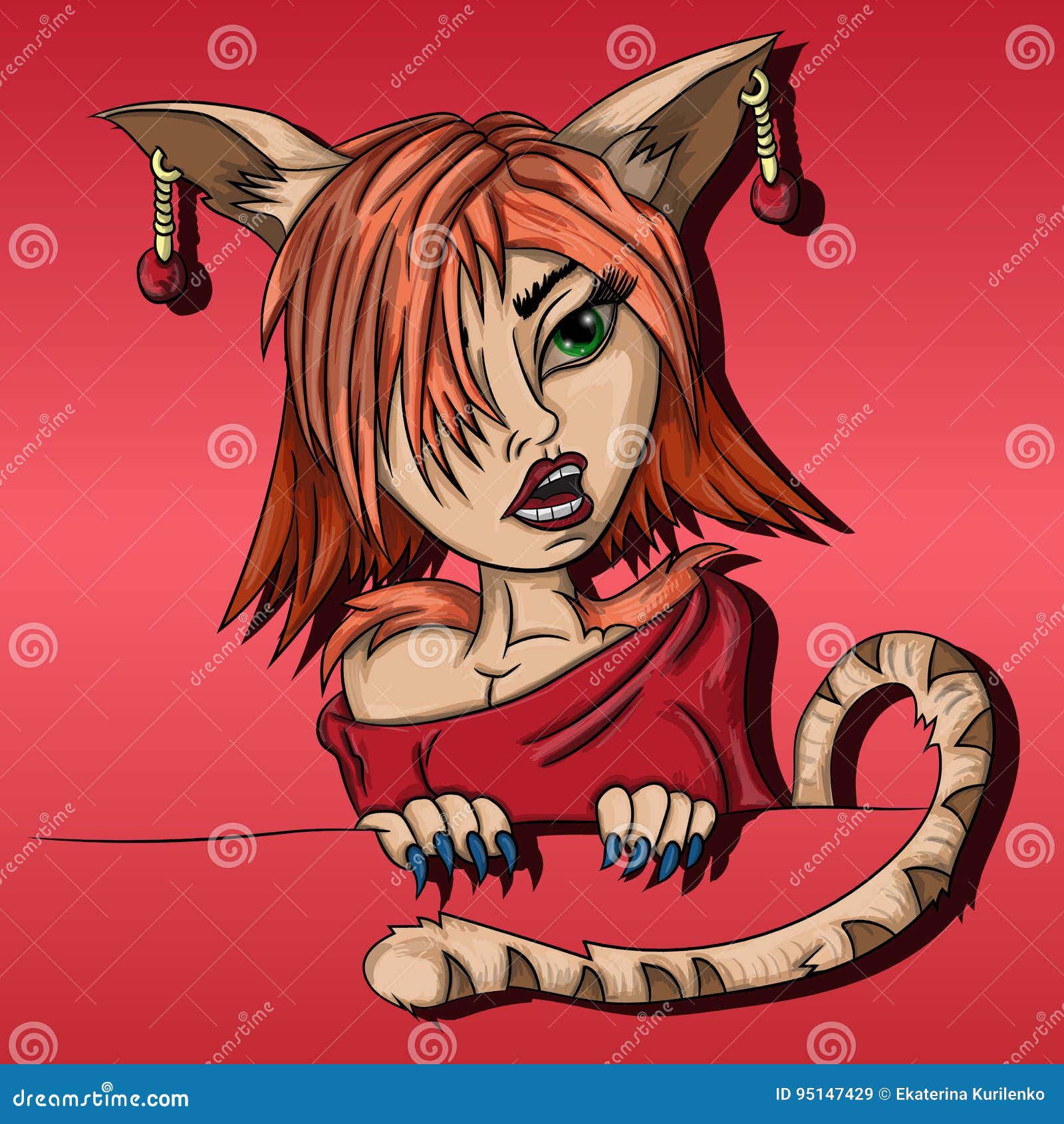 Cat furry girl stock vector. Illustration of graphics - 95147429