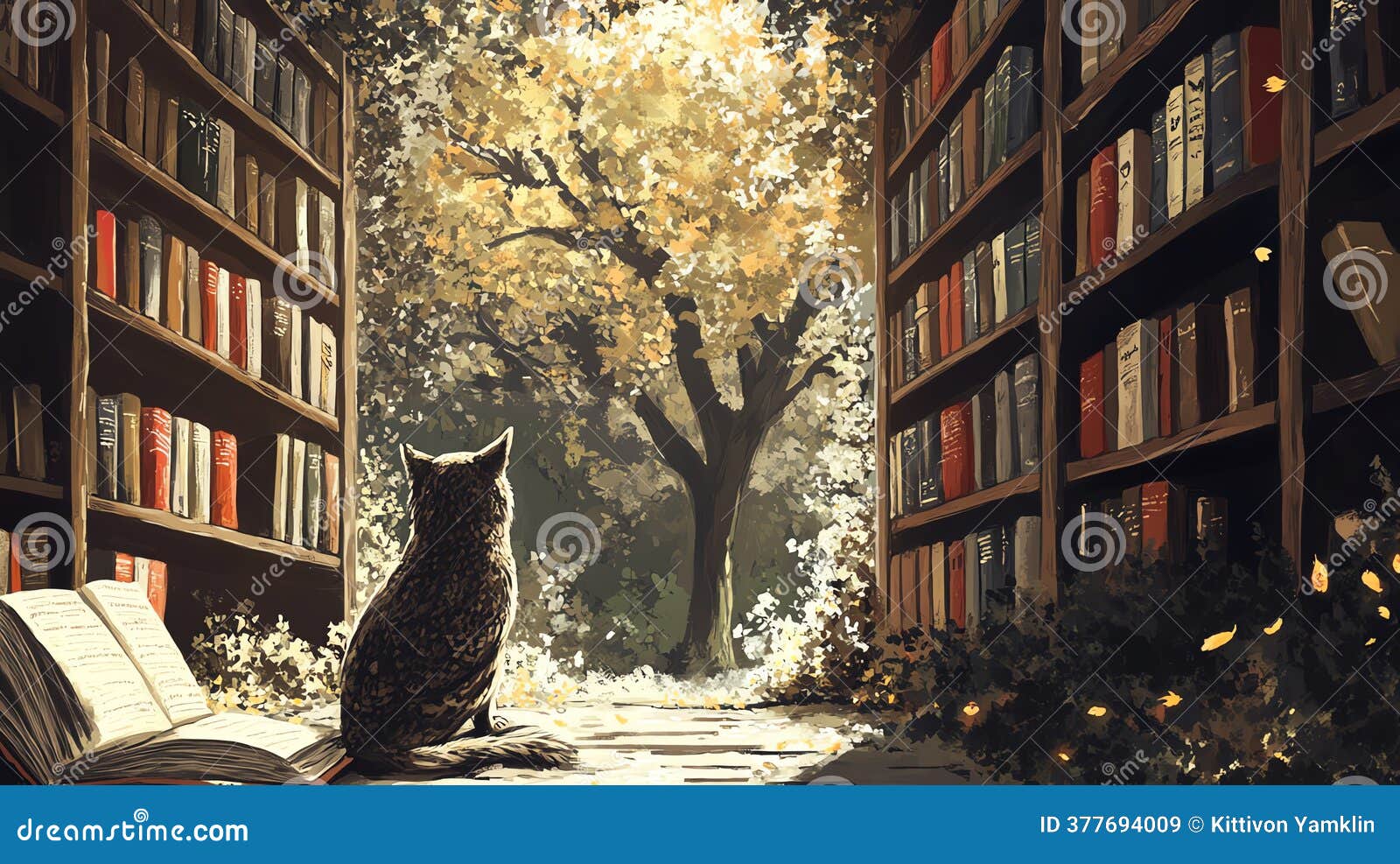 A Serene Library With Moonlight Streaming Through Windows Surrounded By ...