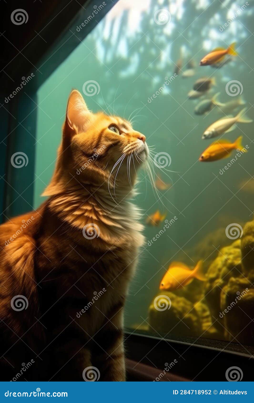 Cat Gazing at a Fish Tank, Underwater Perspective Stock Photo - Image ...