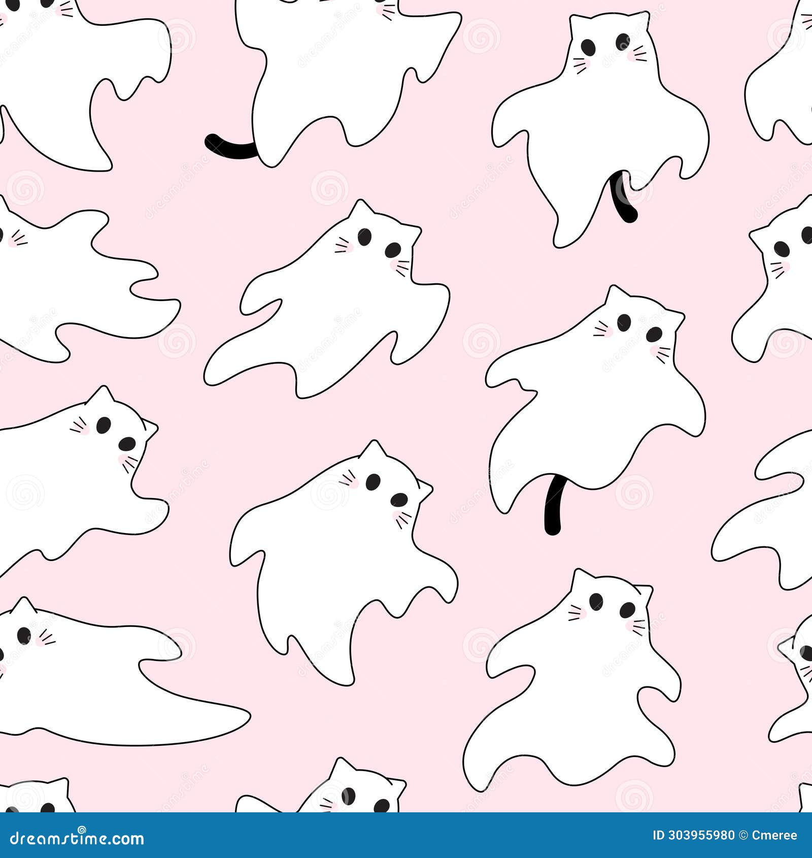 Simple Cute Cat, Kitten Ghost Characters With Tails And Whiskers ...