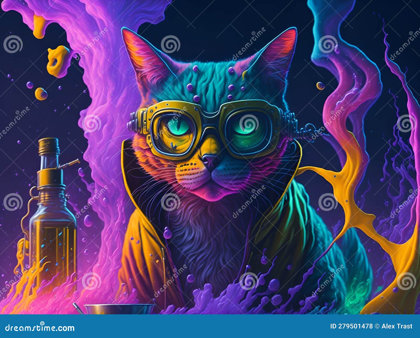 Cat with Glasses on the Background of an Explosion of Paints. AI ...
