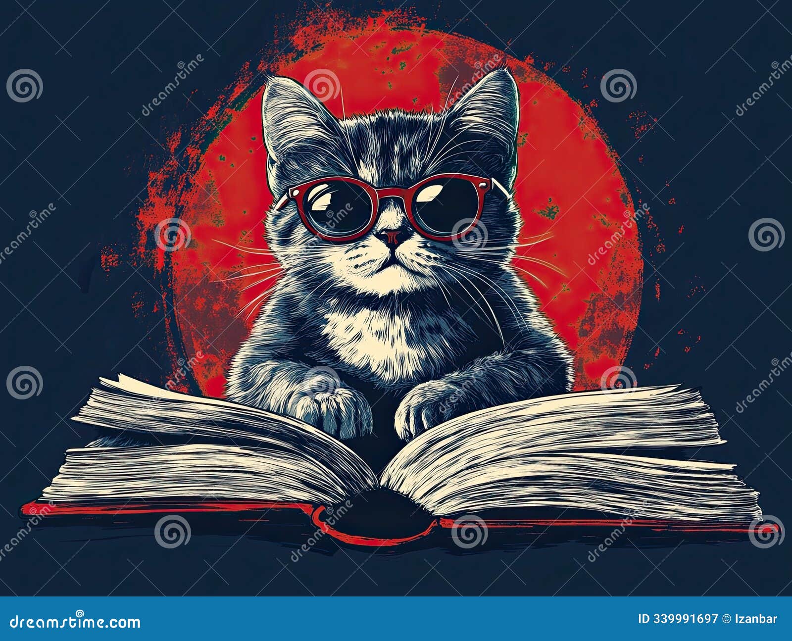 Cat with Glasses on a Book Cartoon Stock Illustration - Illustration of ...