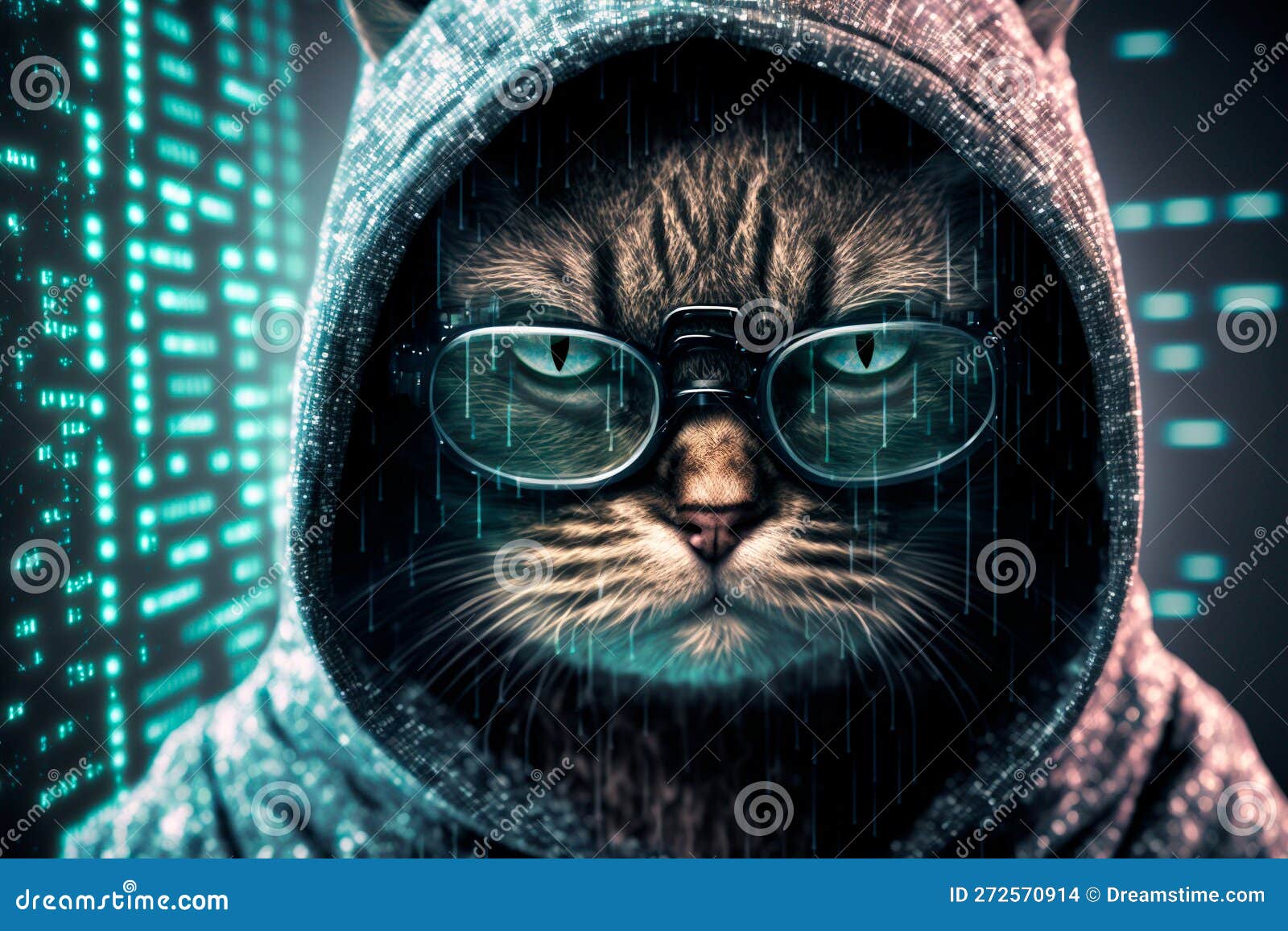 Cat with Glasses and a Hood. Hacker Concept Stock Illustration ...
