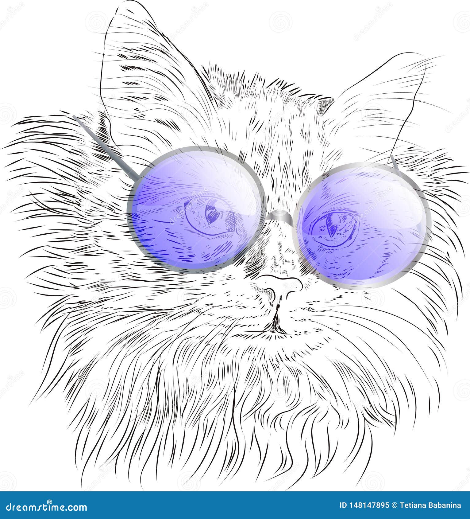 Cat With Glasses. Painted Stylized Image Of A Cat On A White Background ...
