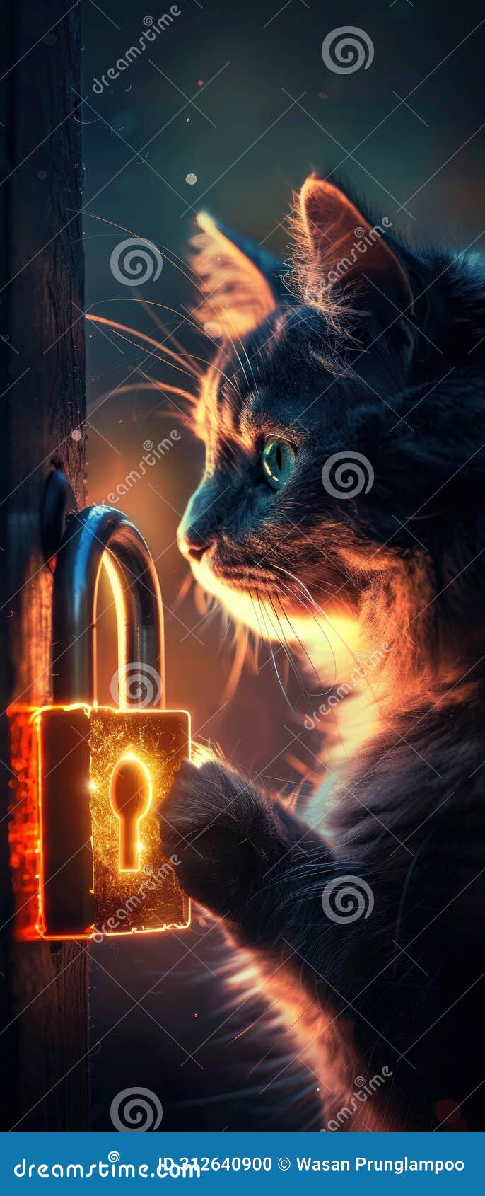 Cat beside a Glowing Digital Padlock, Symbol of Agile Cybersecurity ...
