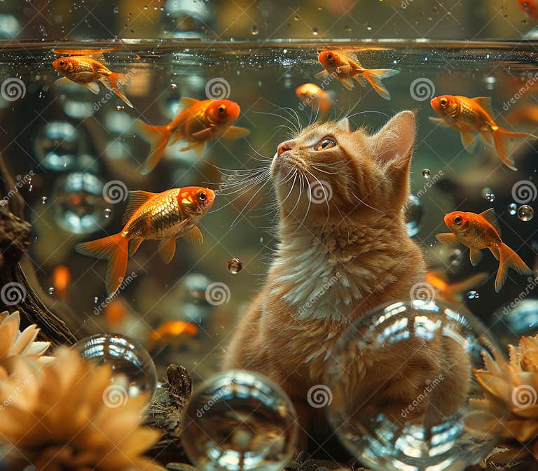 Cat and Goldfish in Aquarium Stock Image - Image of nature, look: 318808005