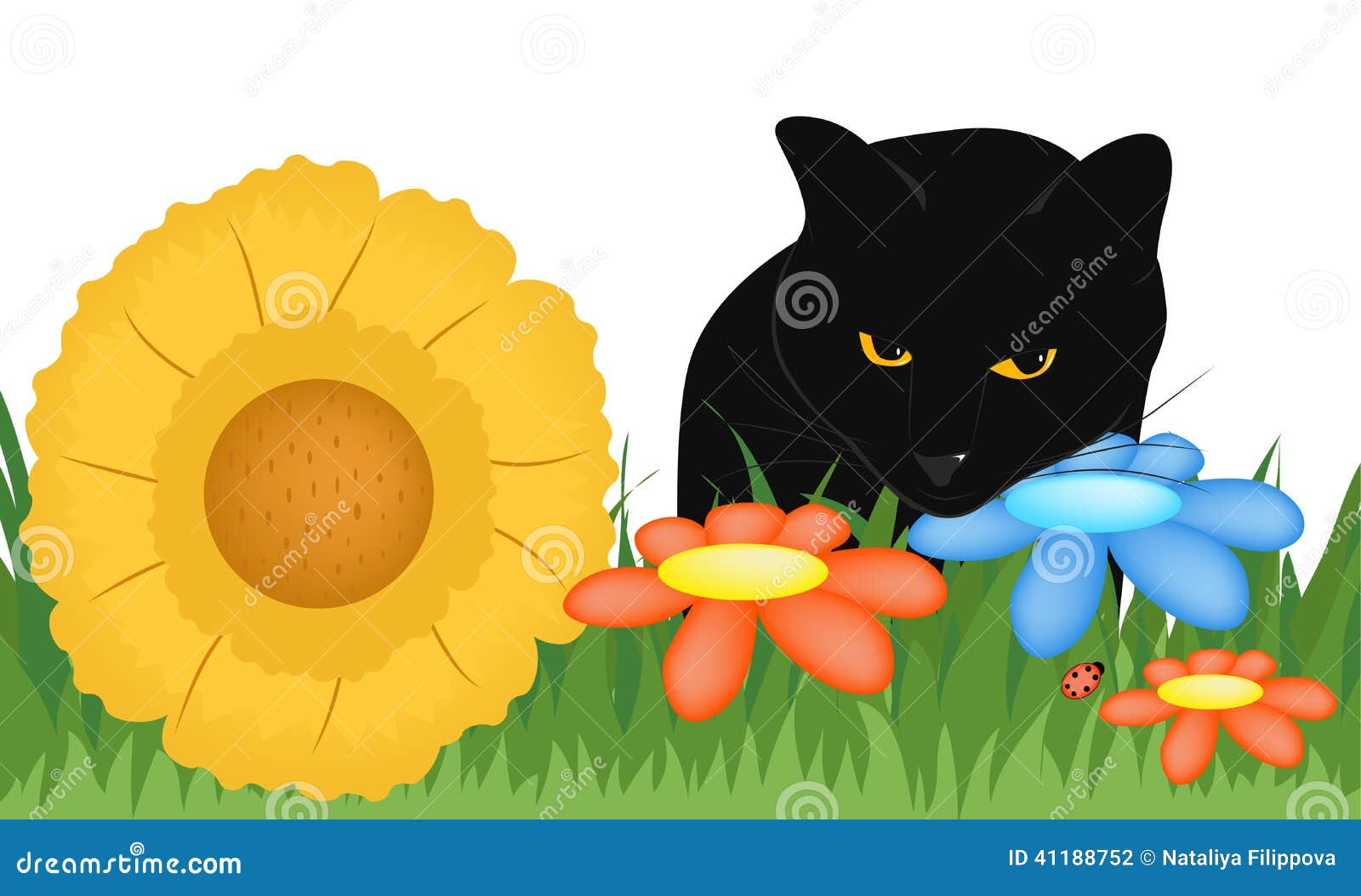 Cat in the grass stock vector. Illustration of ambush - 41188752
