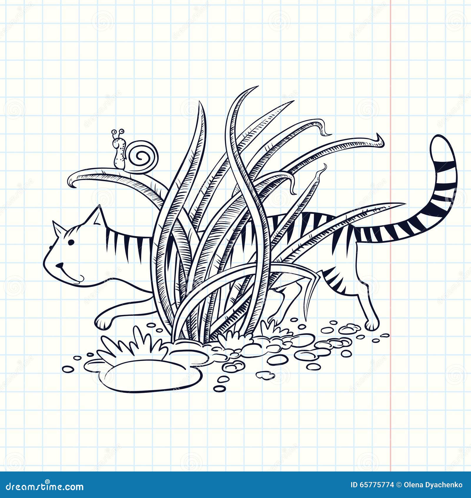 Cat in the grass stock vector. Illustration of branch - 65775774