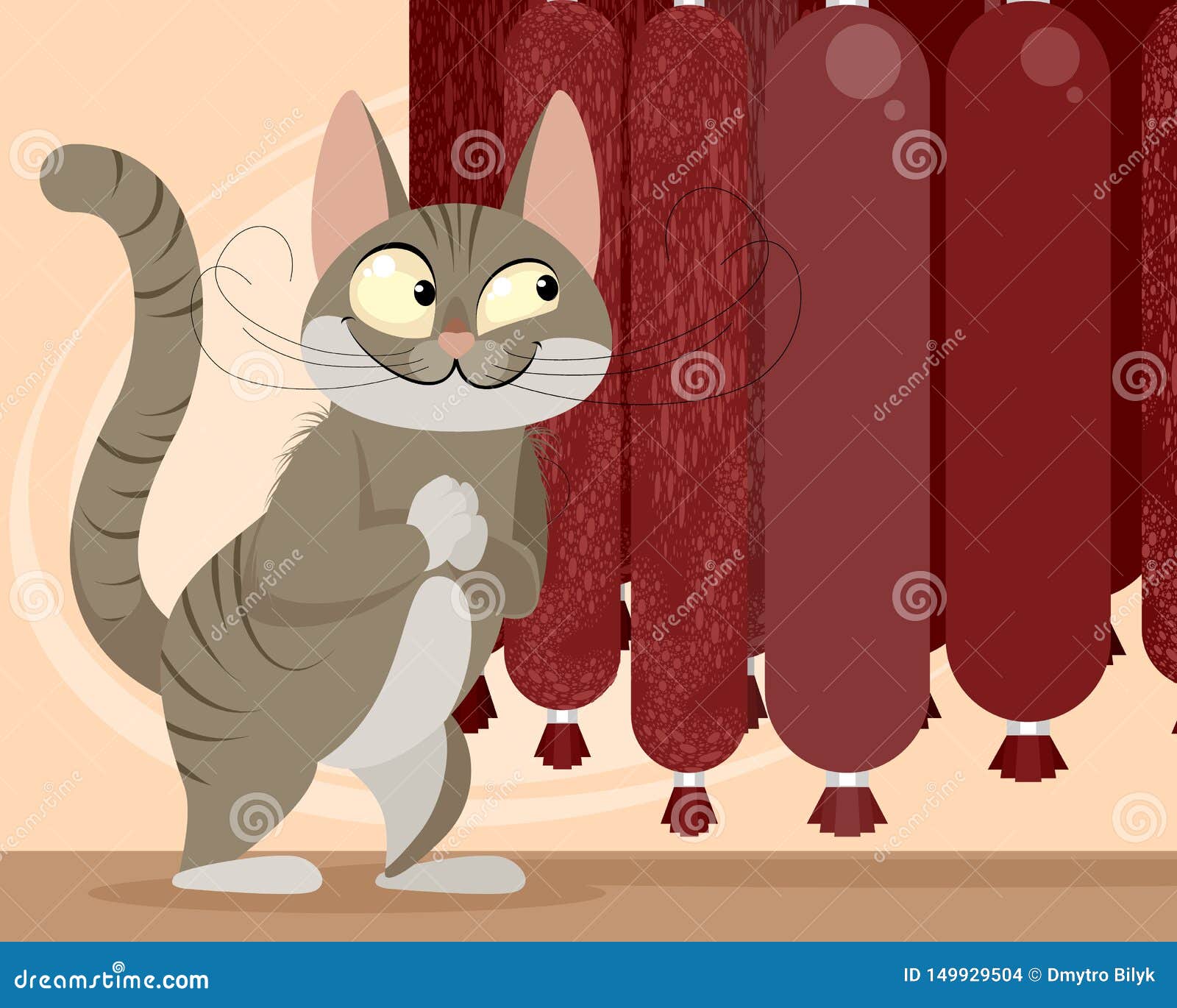 Cat guarding sausages stock vector. Illustration of nice - 149929504