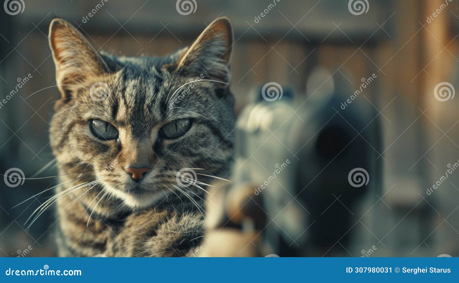 A Cat with a Gun Pointed at it S Face, AI Stock Image - Image of ...