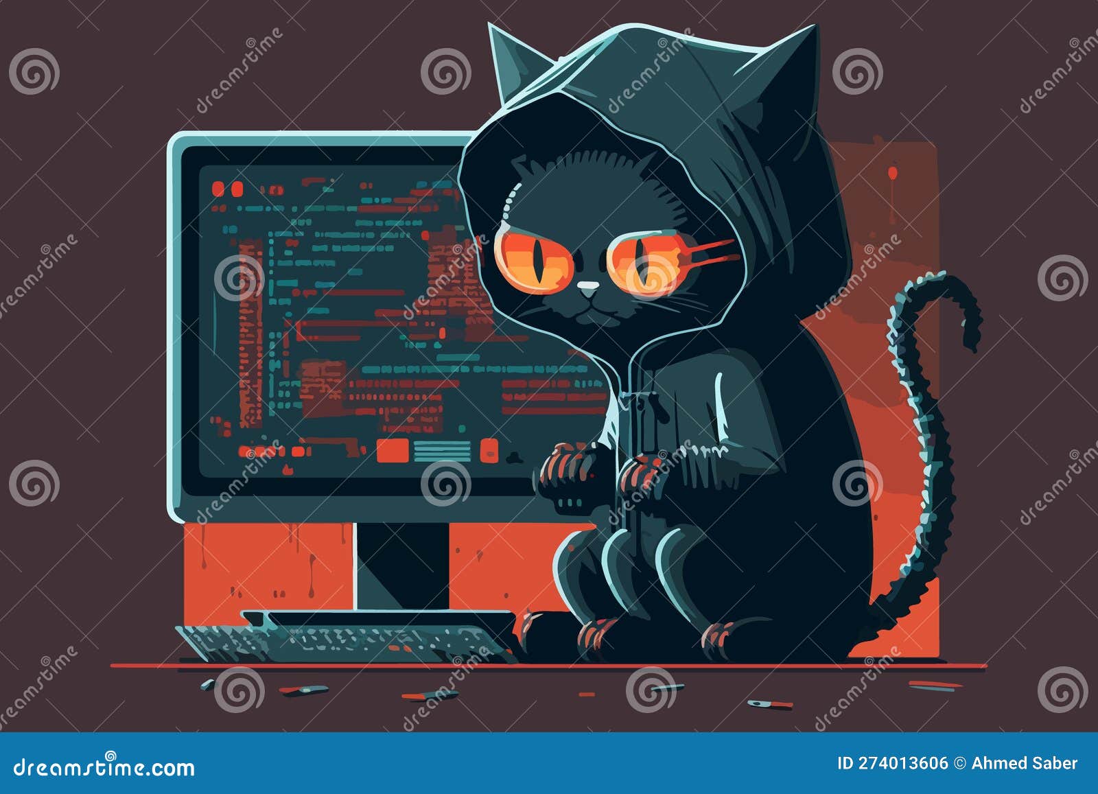 Cat Hacker Vector Illustration Stock Vector - Illustration of ethical ...