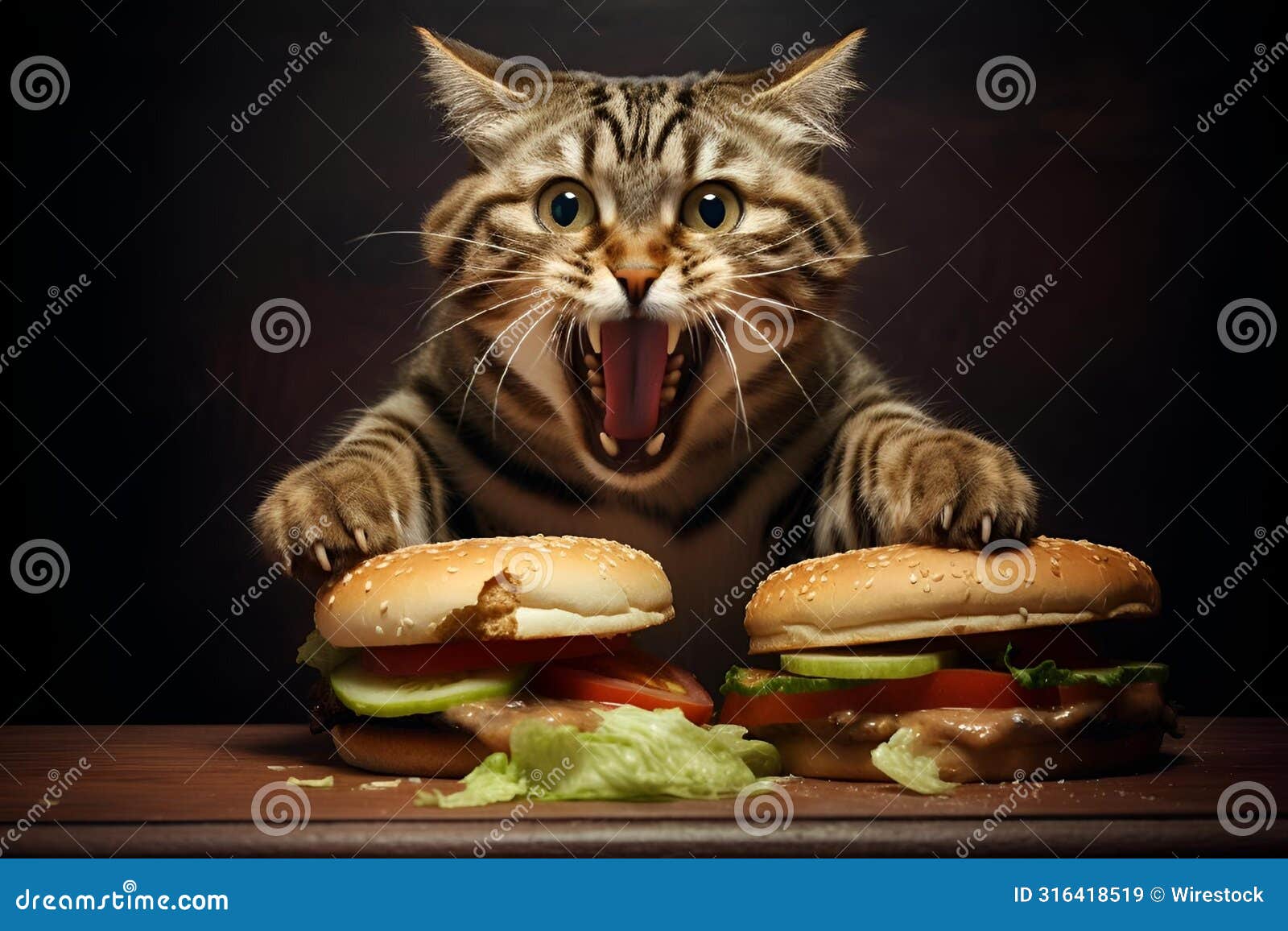 Cat Happily Devouring Burgers With Its Mouth Wide Open, AI-generated ...