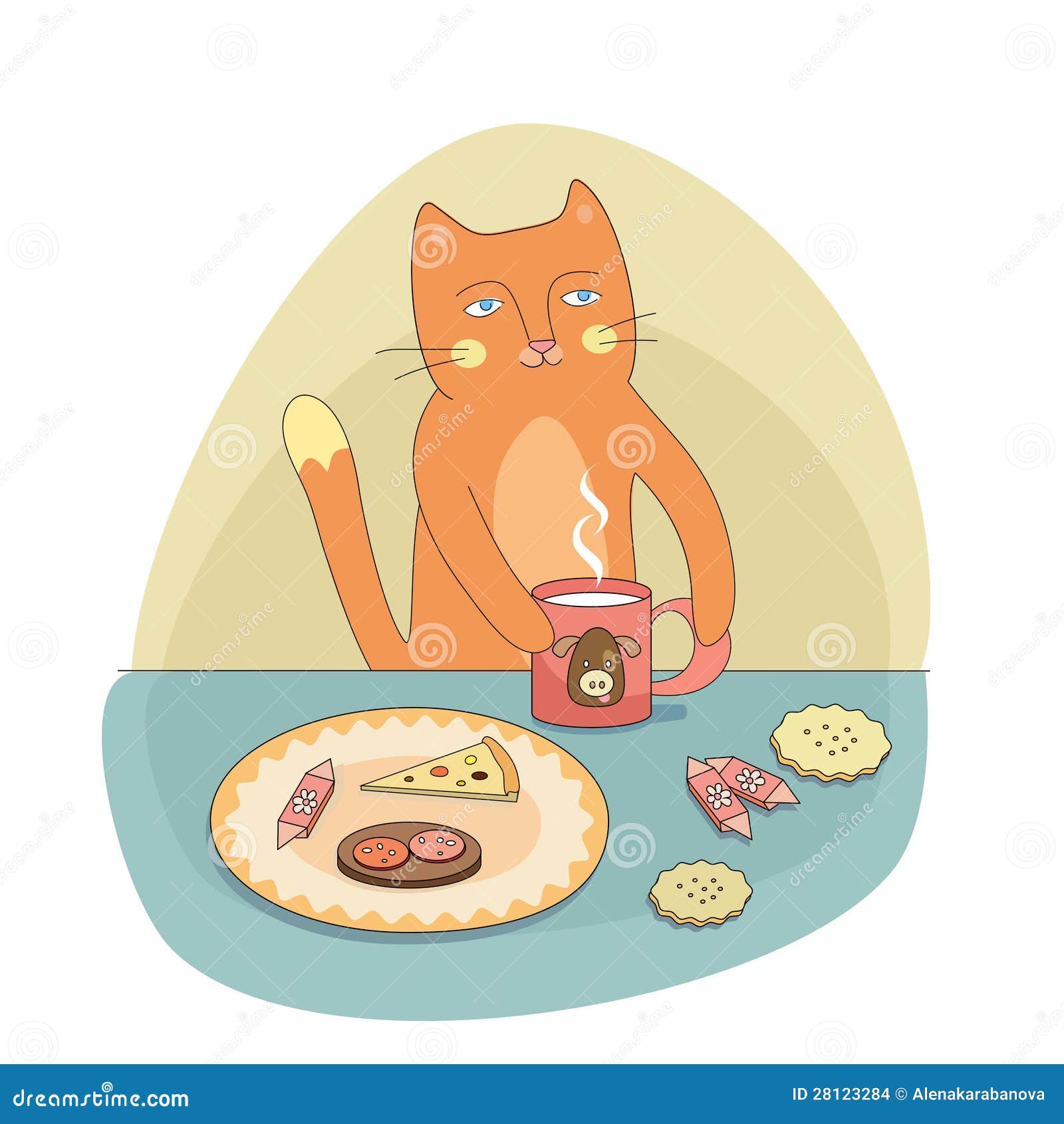 The Cat Has Breakfast (vector) Stock Vector - Illustration of candy ...