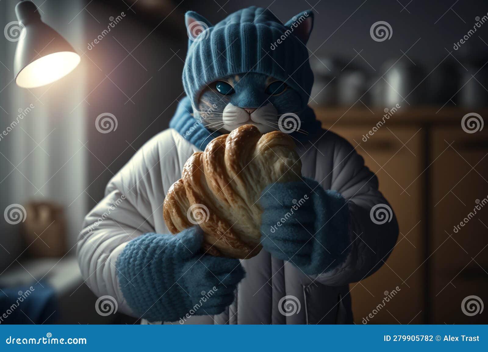 The Cat in the Hat is Eating a Bun. AI Generated Stock Illustration ...