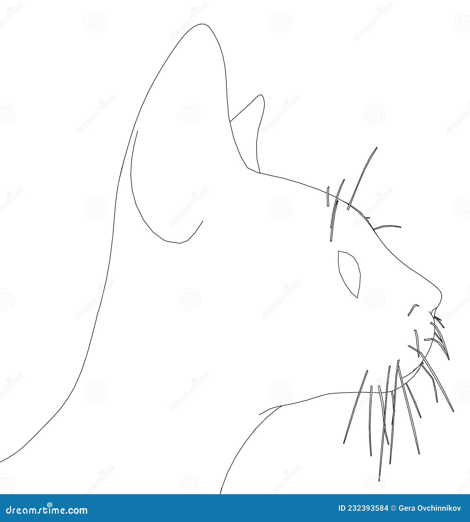 Cat Head Contour from Black Lines Isolated on White Background. Side ...
