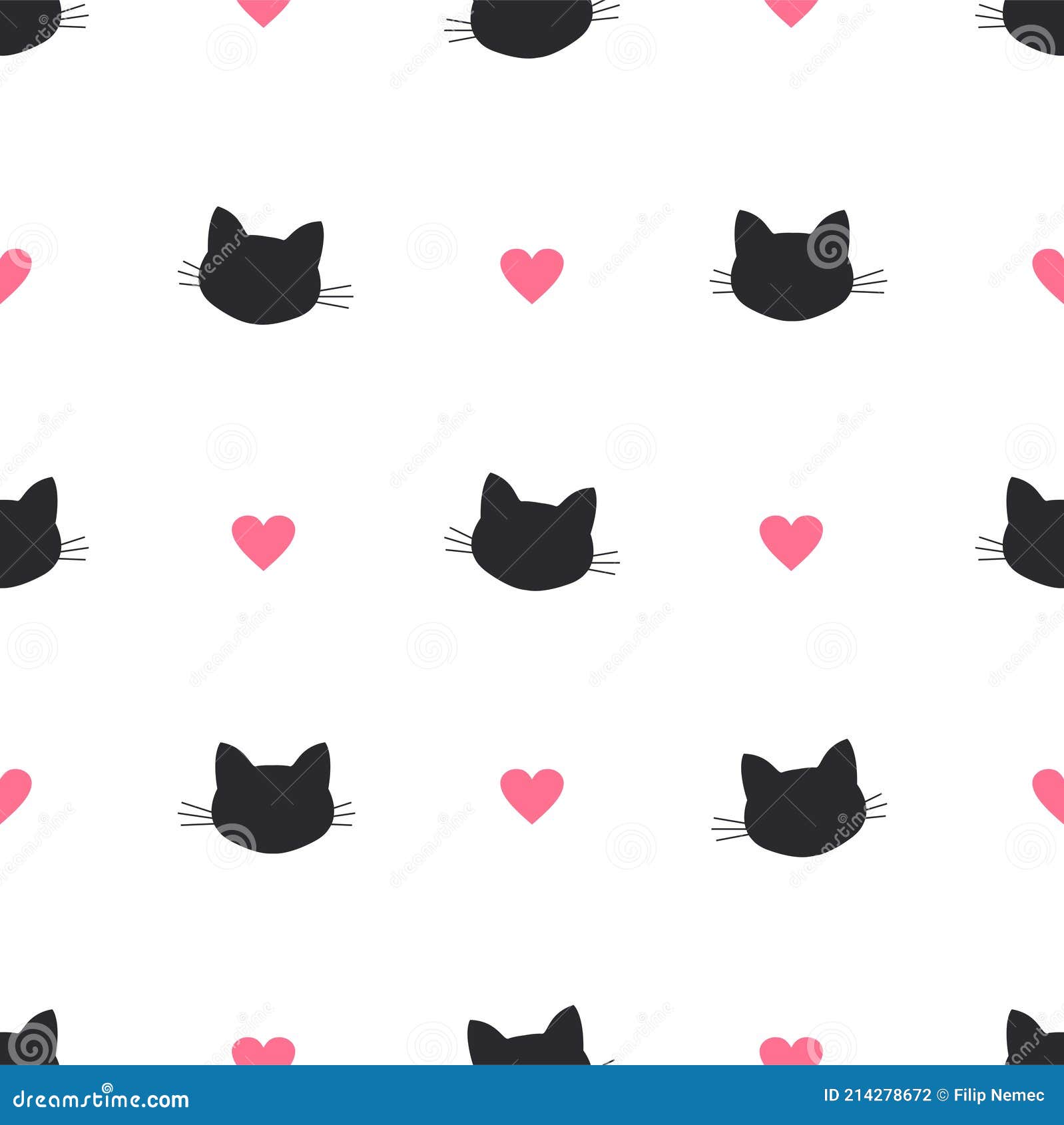 Cat Head Heart Vector Seamless Pattern Stock Vector - Illustration of ...