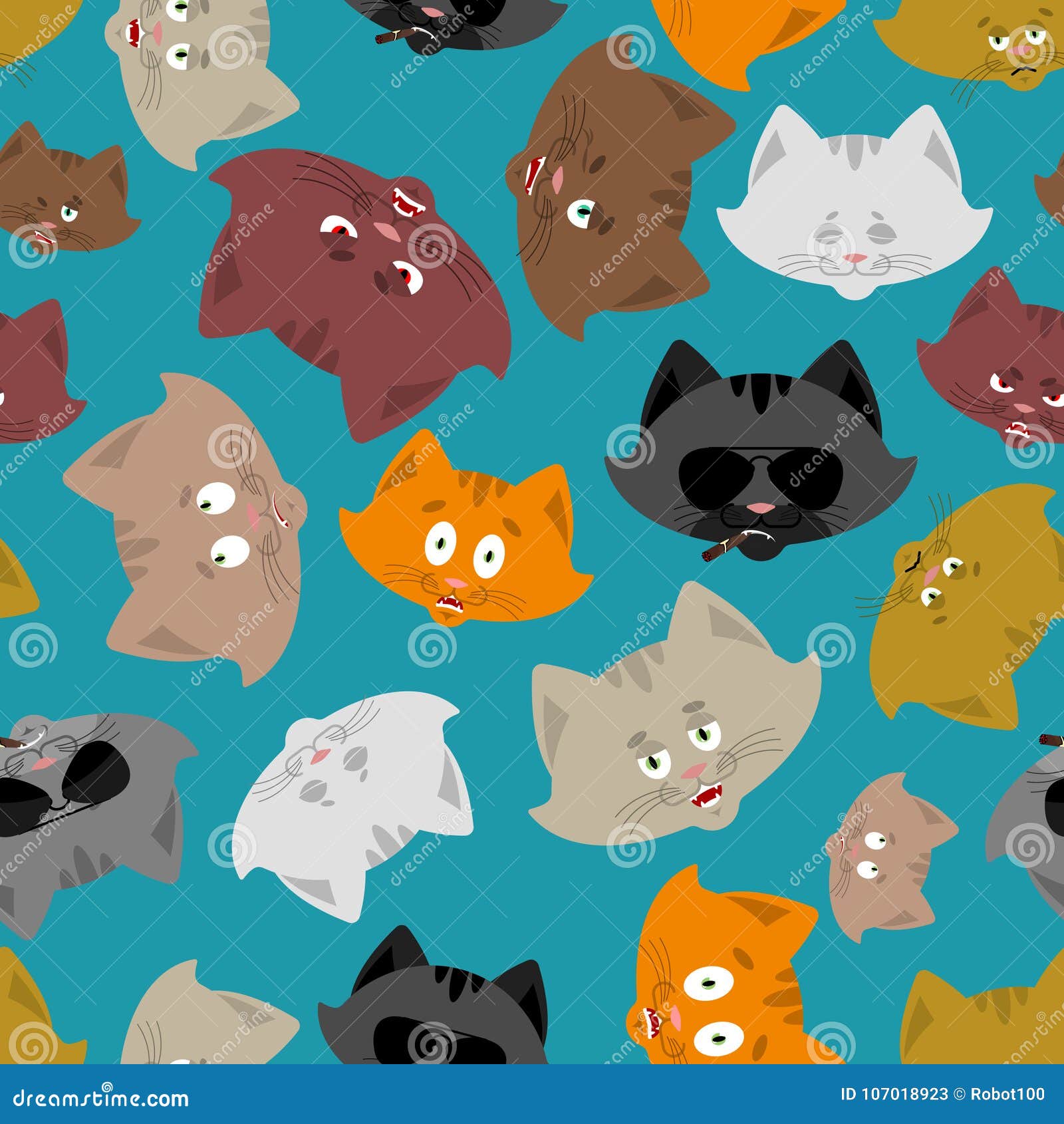 Cat Head Pattern. Pet Background. Ornament Face Kitty Stock Vector ...