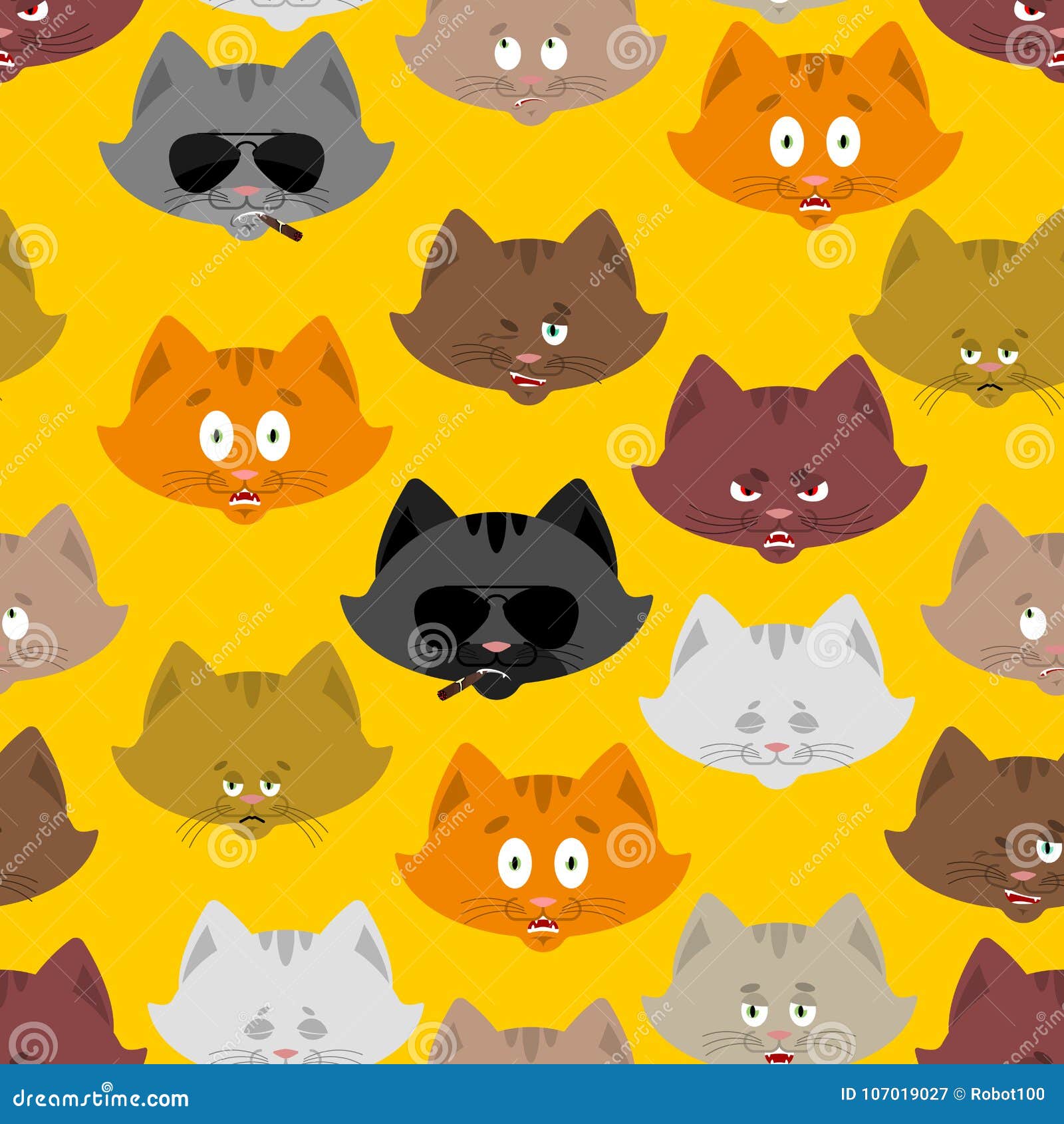 Cat Head Pattern. Pet Background. Ornament Face Kitty Stock Vector ...