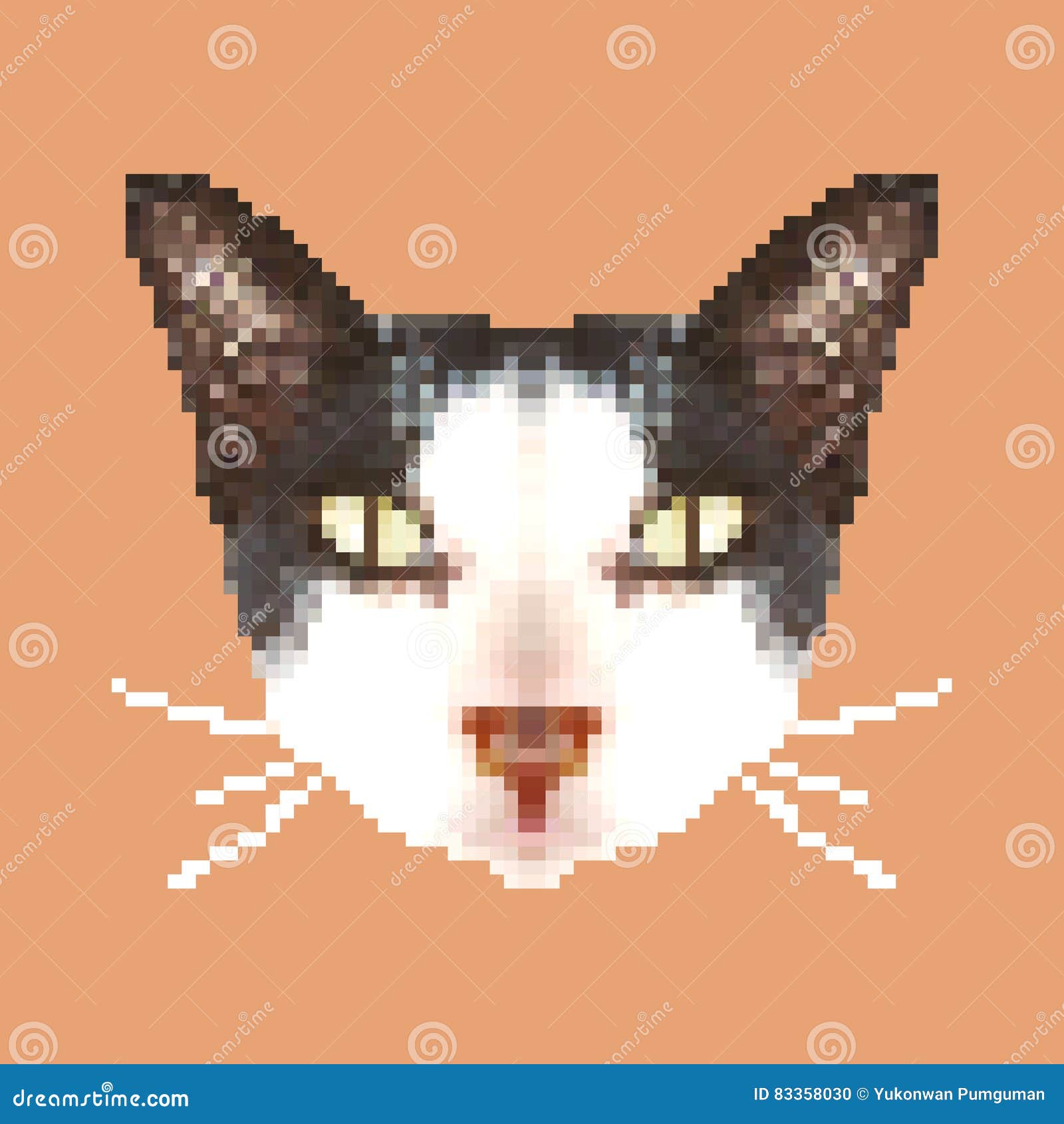 Cat Head Pixel Art. Isolated Square Animal Vector Stock Vector ...