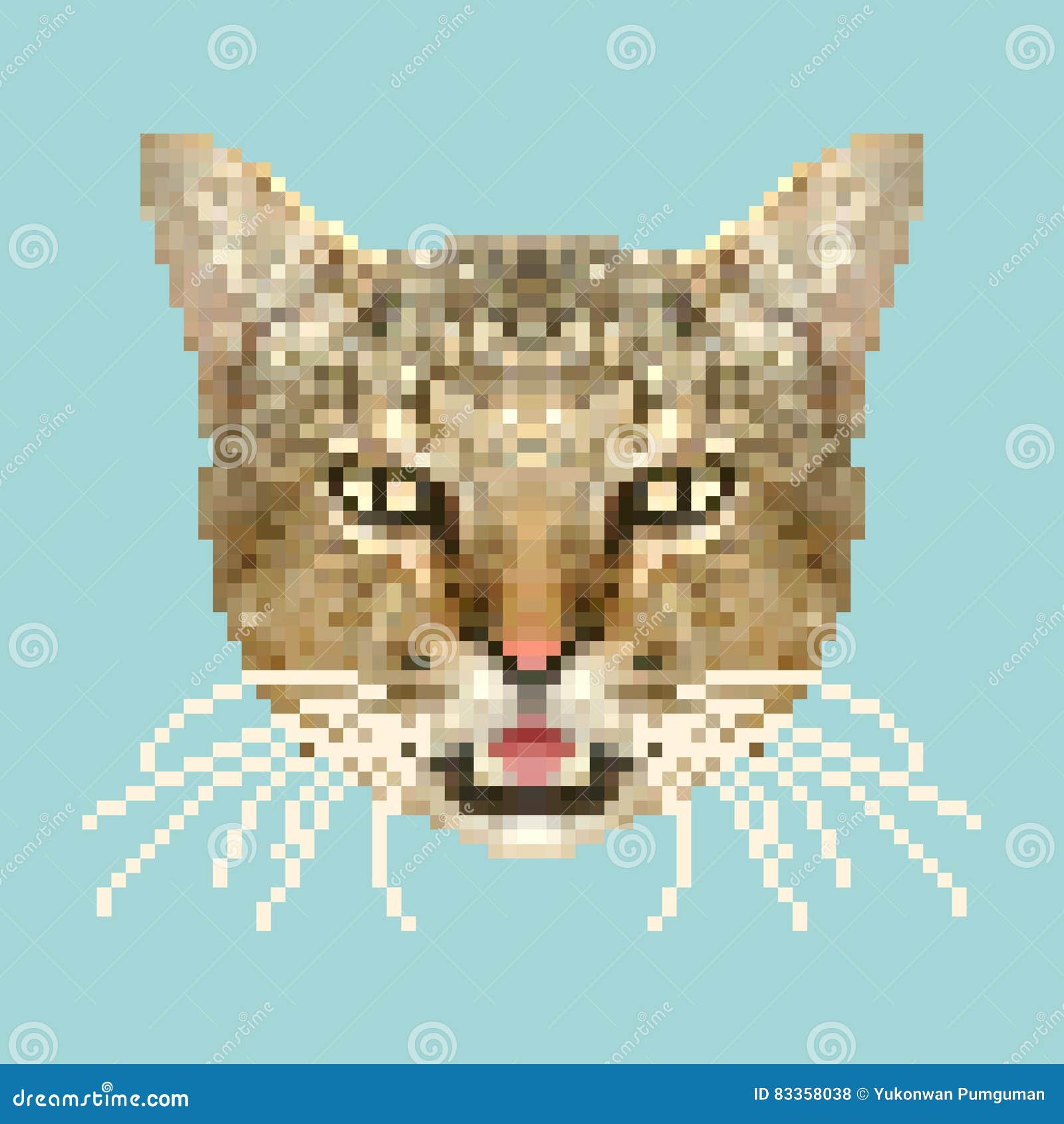 Cat Head Pixel Art Vector. Isolated Square Animal Stock Vector ...