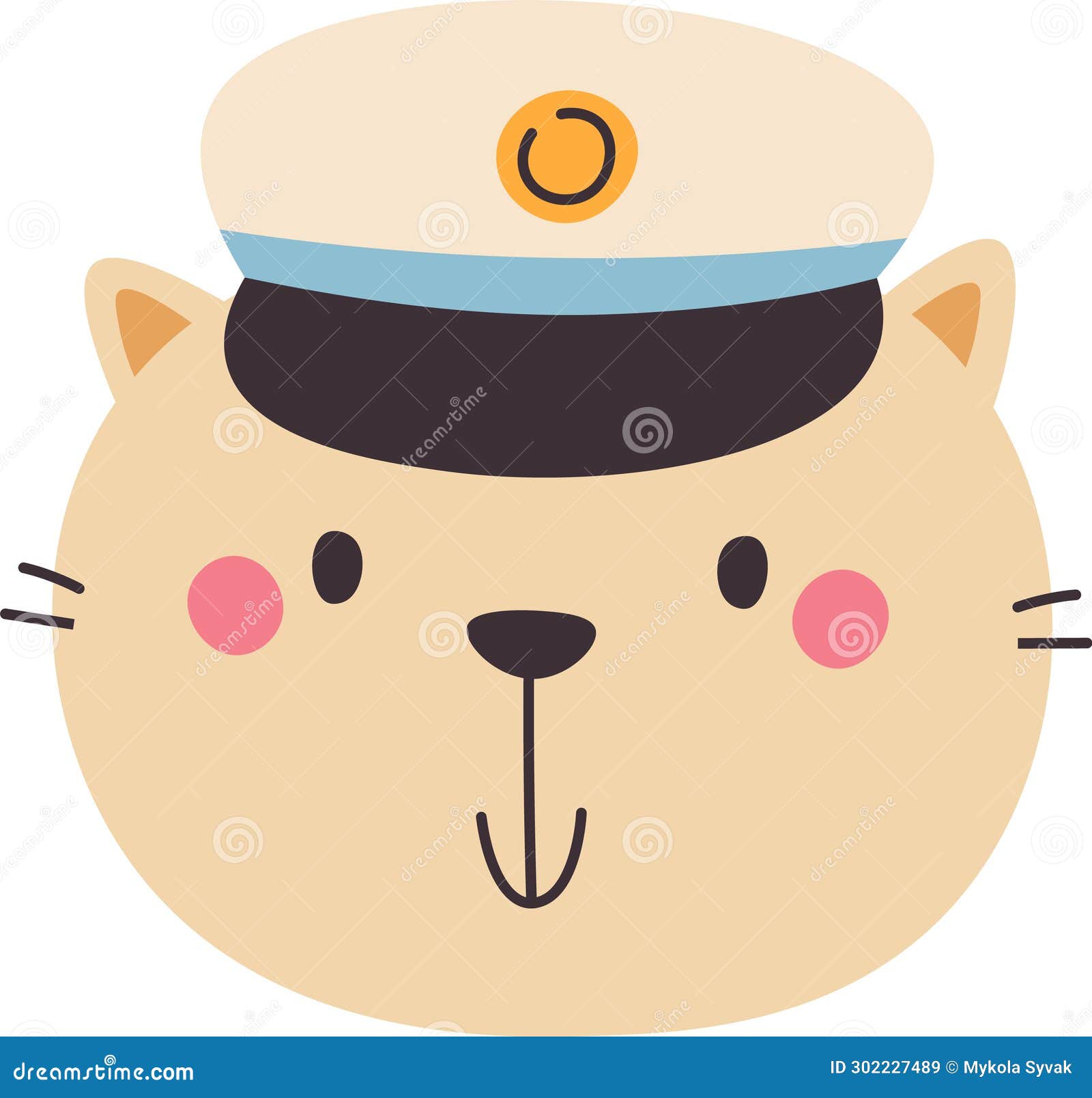 Cat Head with Sailor Hat stock vector. Illustration of fashion - 302227489