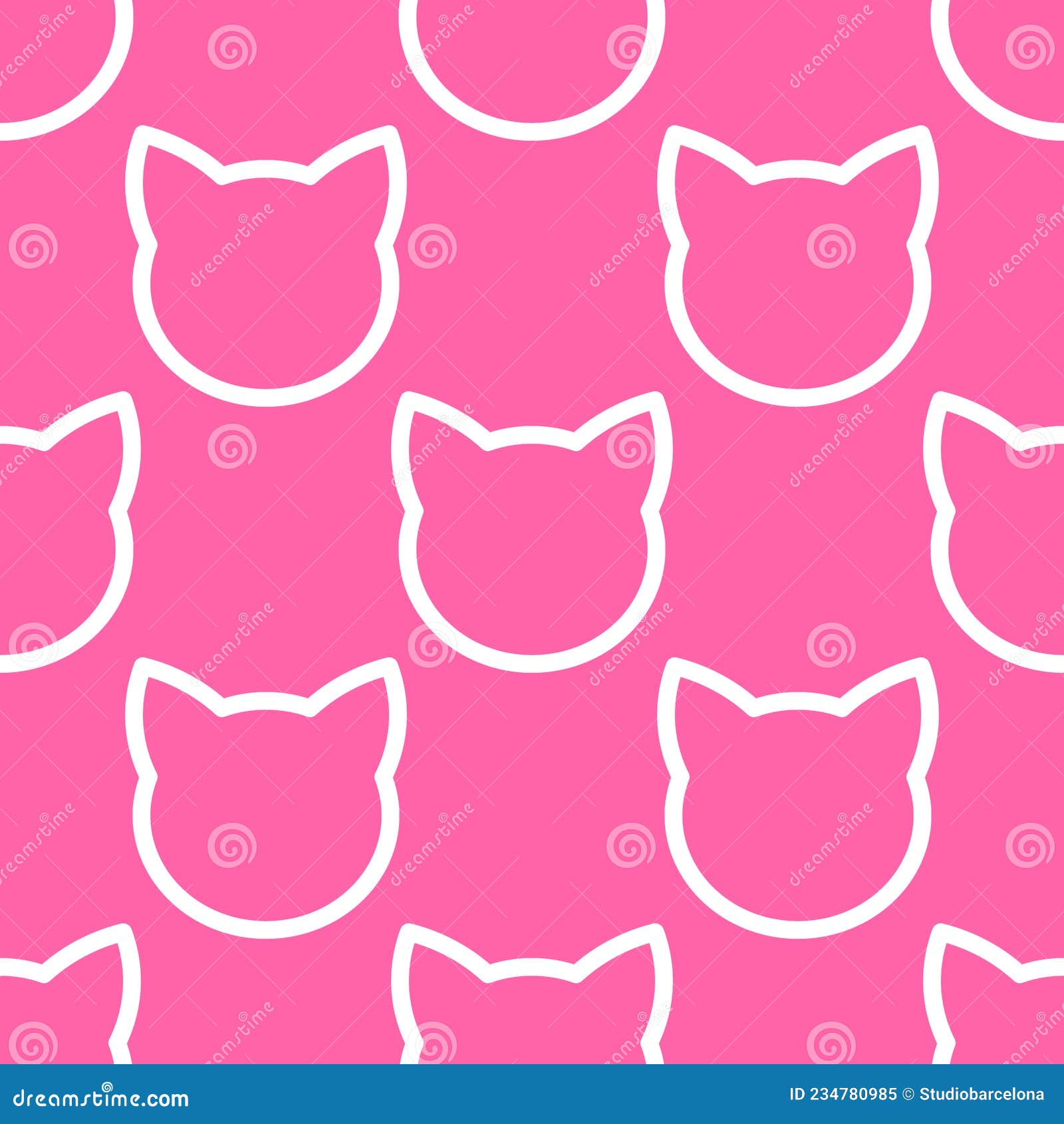 Cat Head Shape Seamless Pink Pattern Stock Vector - Illustration of ...