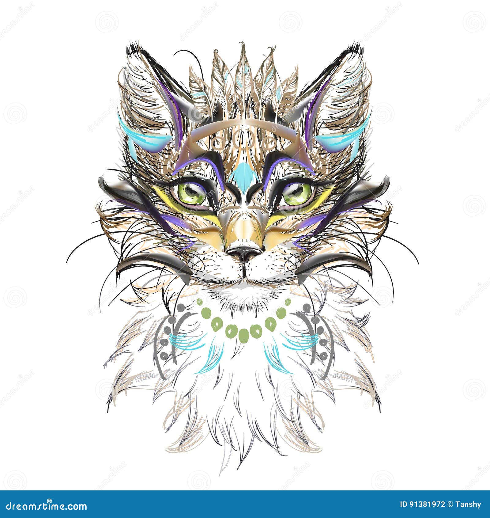 Cat, head vector stock vector. Illustration of kitten - 91381972