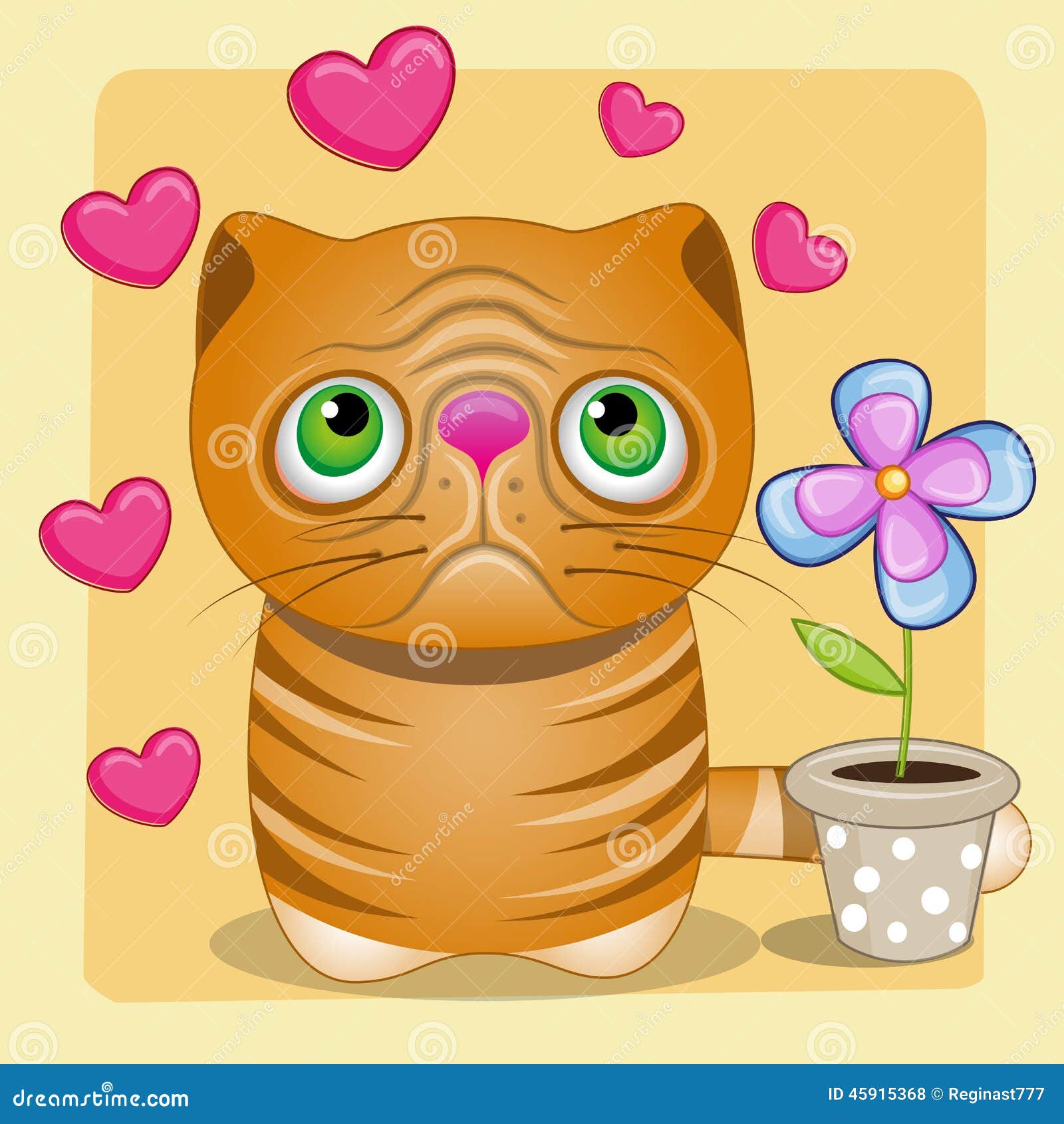Cat with heart and flower stock vector. Illustration of happiness ...