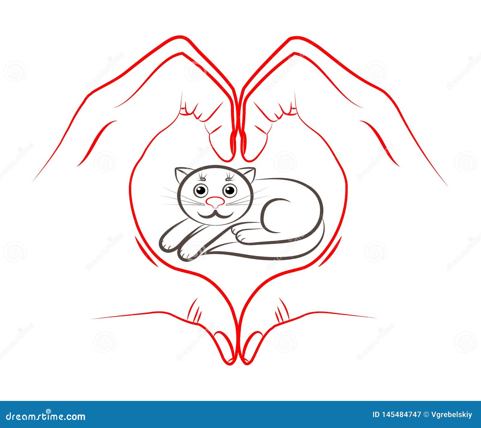 Cat in the heart stock vector. Illustration of hand - 145484747
